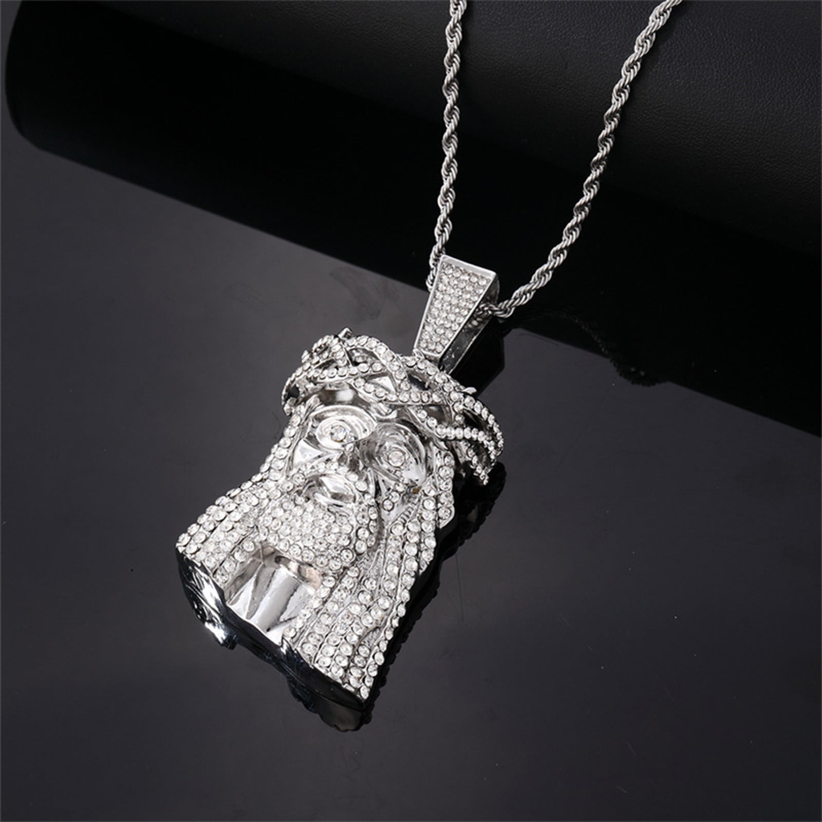 Seyotauo Jesus Pendant Necklace Rope Gold Chain for Men Iced out Gold ...