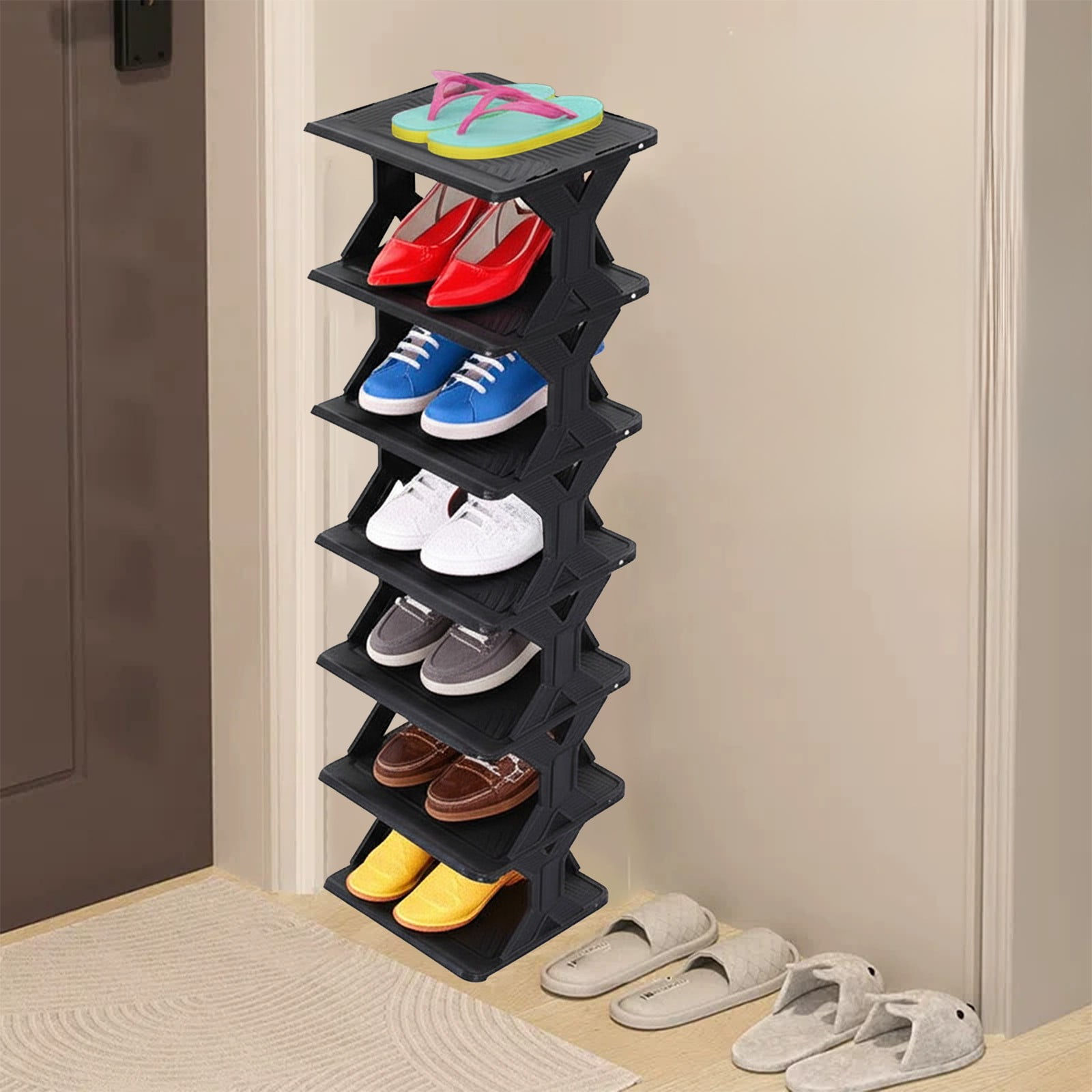 Seyotauo Vertical Shoe Rack -Tall Narrow Shoe Rack Organizer for Small ...