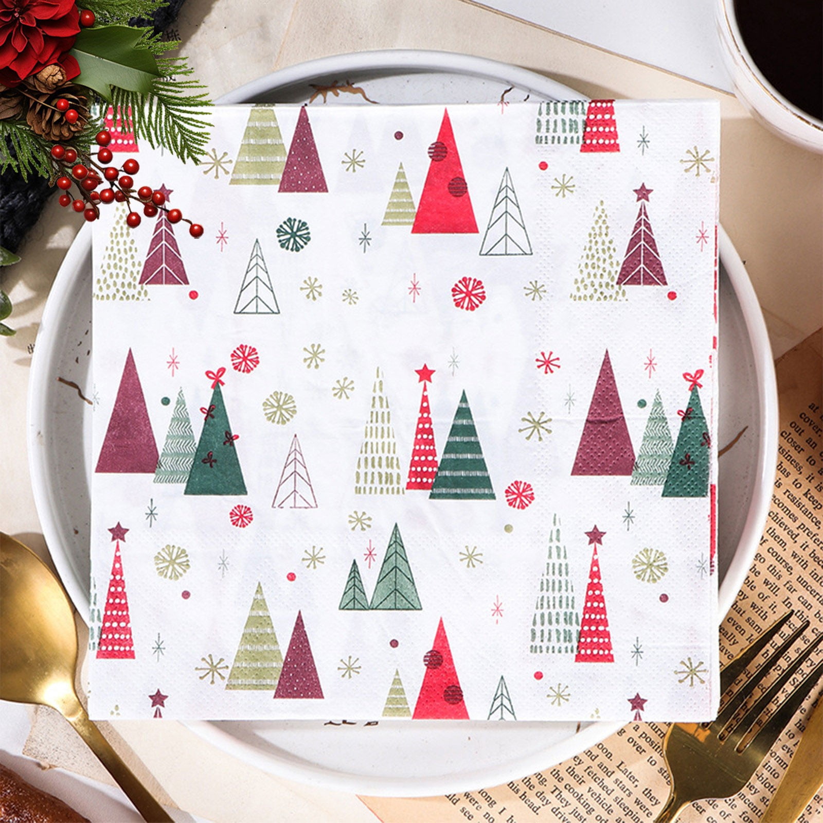 Seyotauo Winter Napkins Disposable Colored Pine Trees Paper Napkins ...