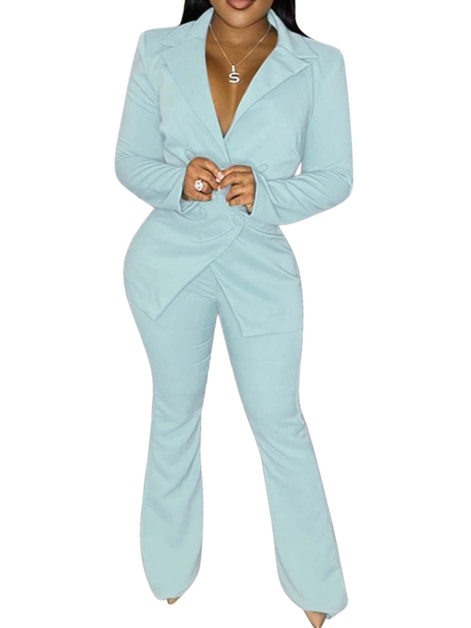 Seyurigaoka 2Pcs Women Office Slim Fit Suit, Plus Size Solid Color ...