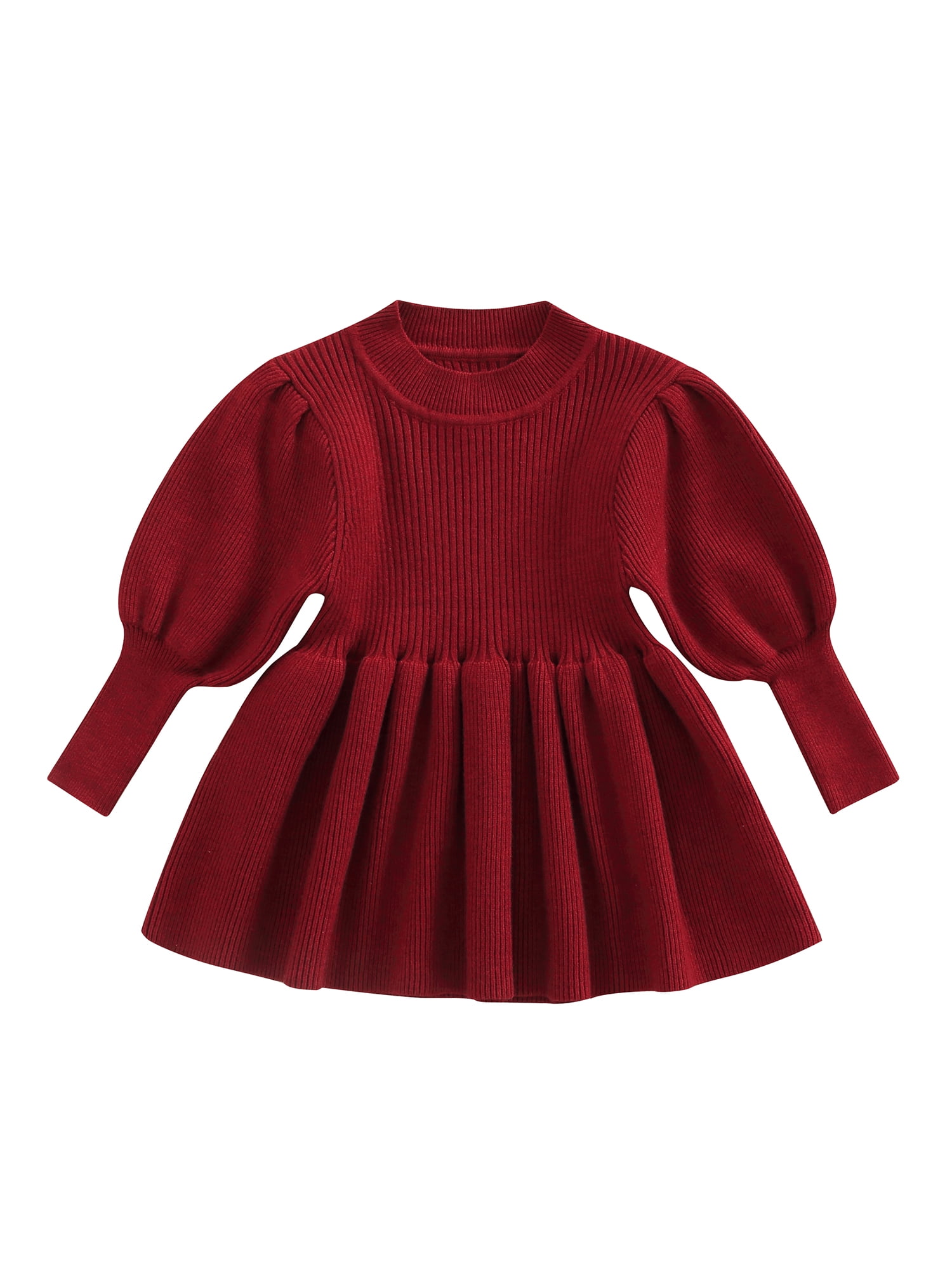 Seyurigaoka Baby Girl Knit Sweater Dress Puff Long Sleeve Crewneck ...