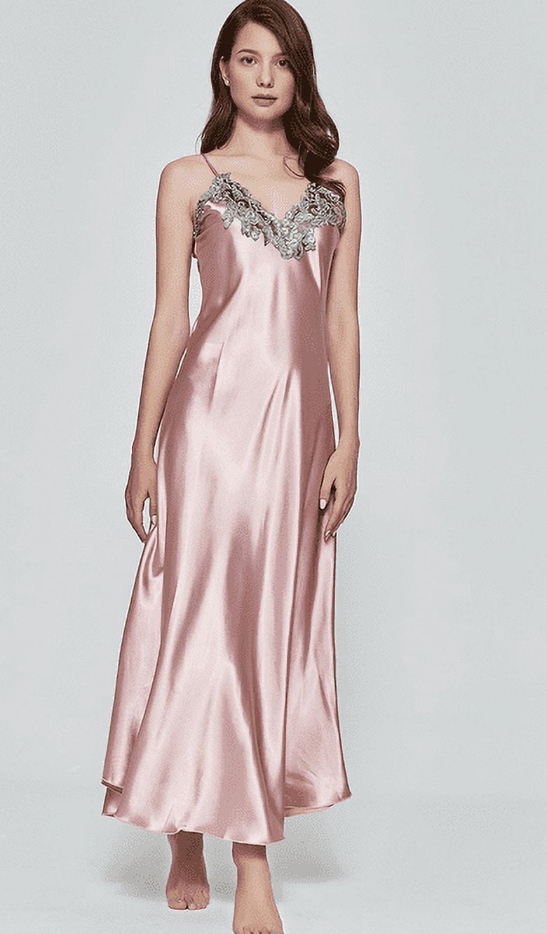 Seyurigaoka Elegant Women Sleepwear Nightgown Satin Silk Babydoll Lace ...