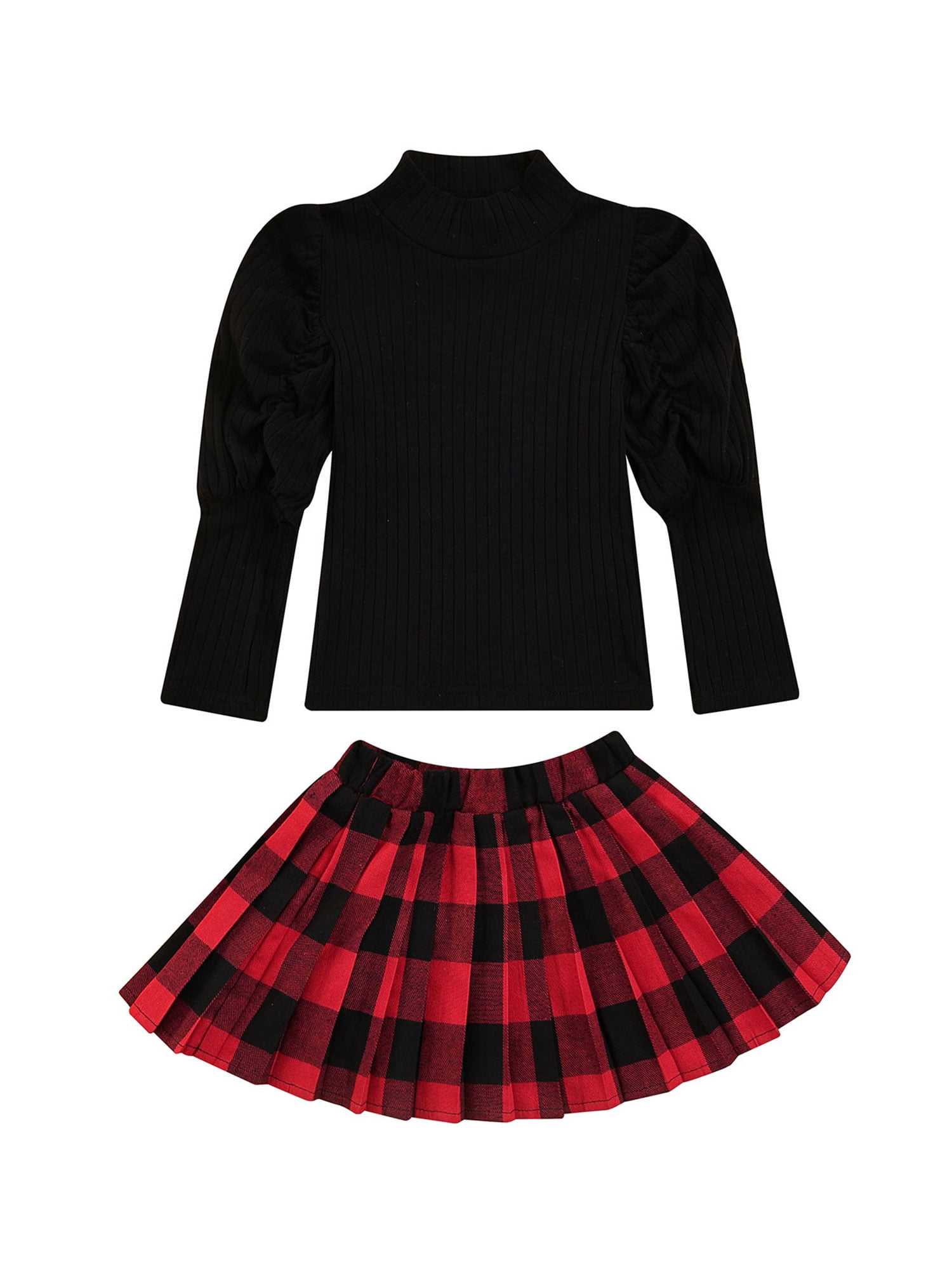 Seyurigaoka Kids Girls Solid Color Puff Sleeve High Collar Pullover ...