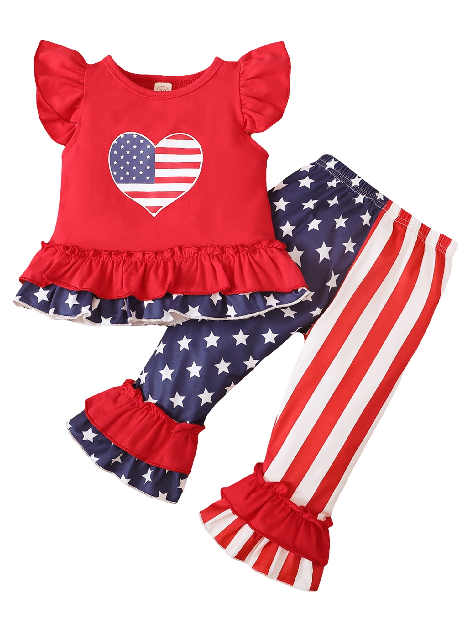 Seyurigaoka Little Girls Two-Piece Outfits, Star Stripe Print Ruffled ...