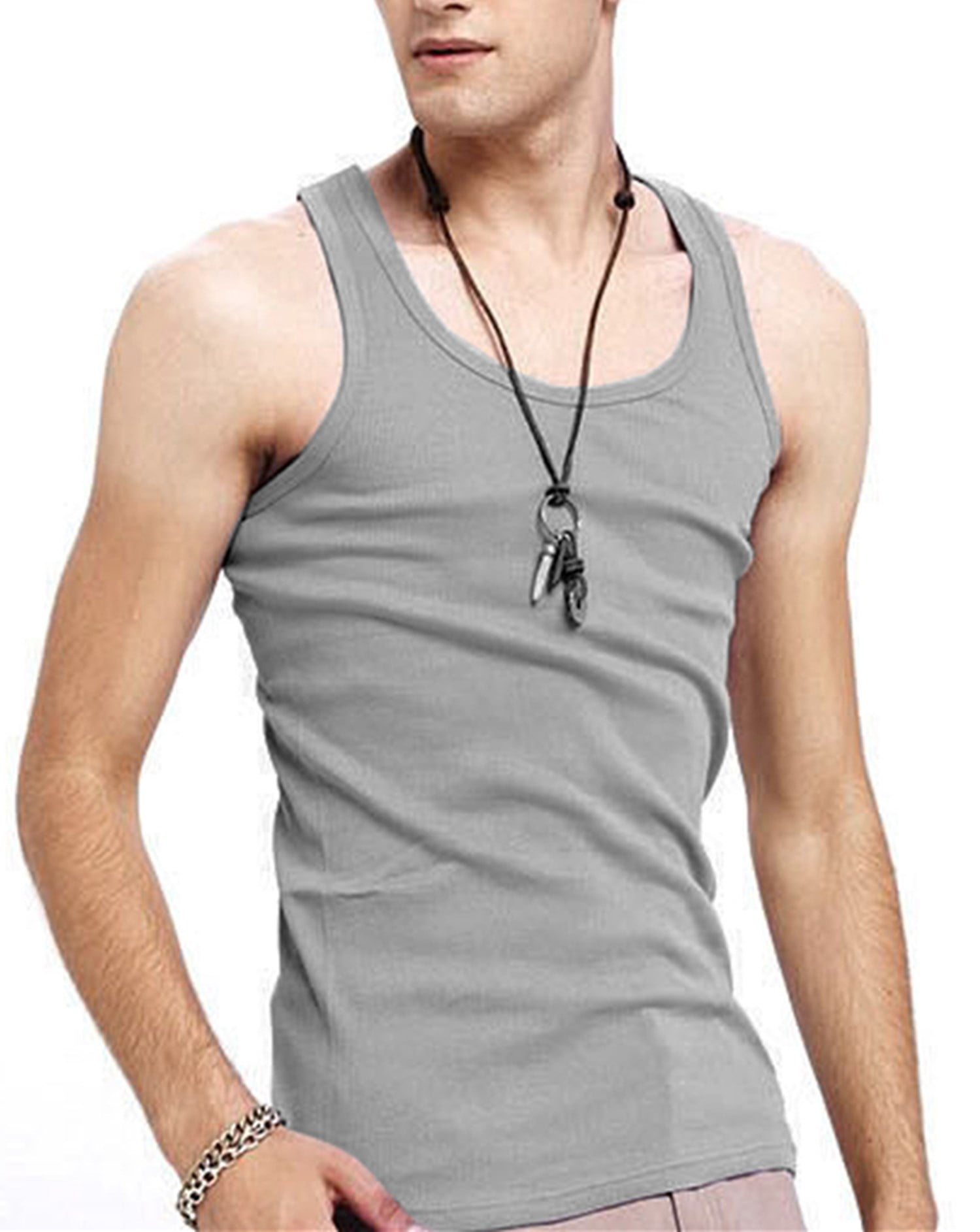 Seyurigaoka Men Gray Bodybuilding Tank Top Muscle Fitness Muscle Tight ...