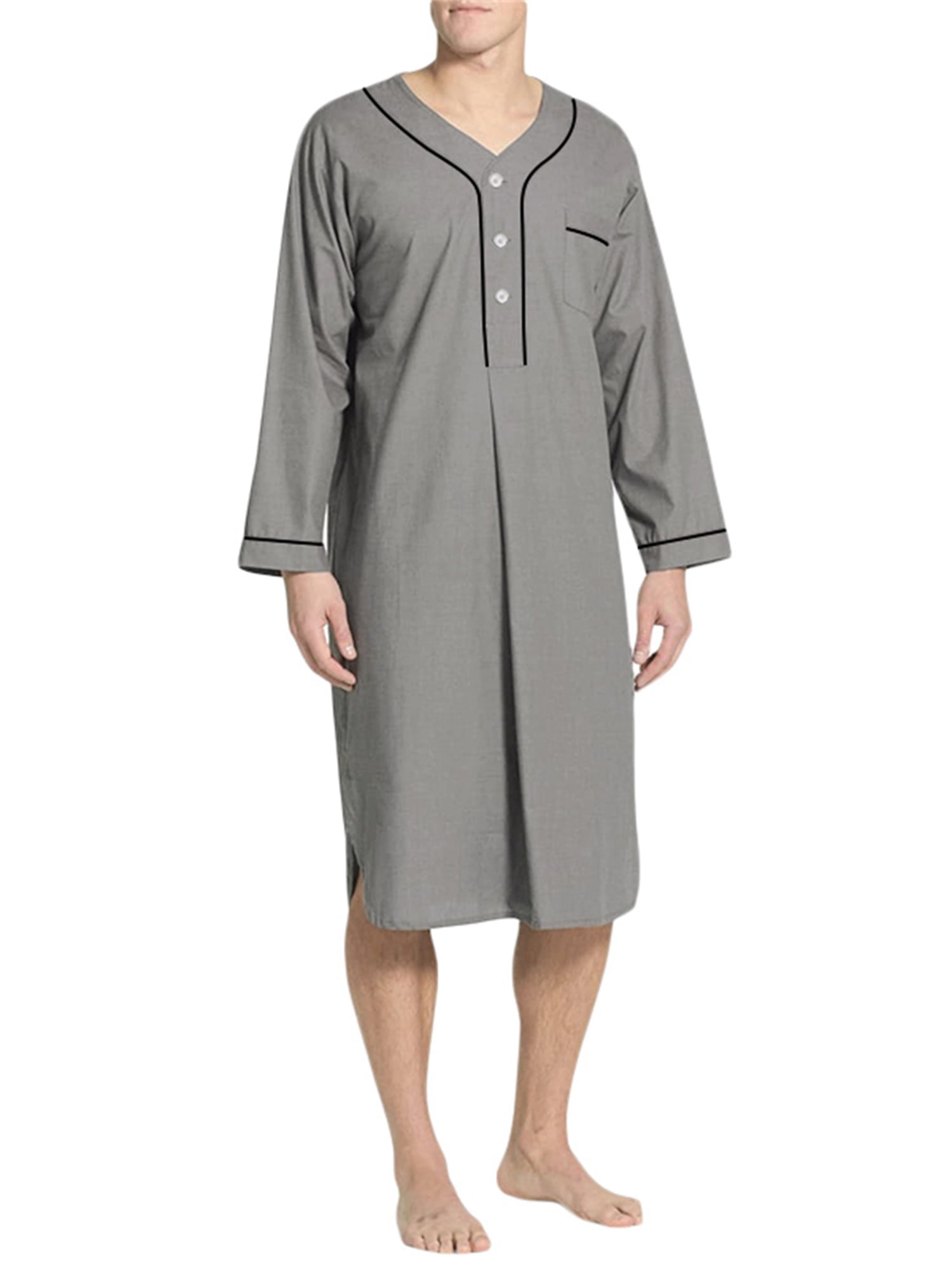 Seyurigaoka Men Nightgown Solid Color Loose Saudi Arab Long Sleeves ...