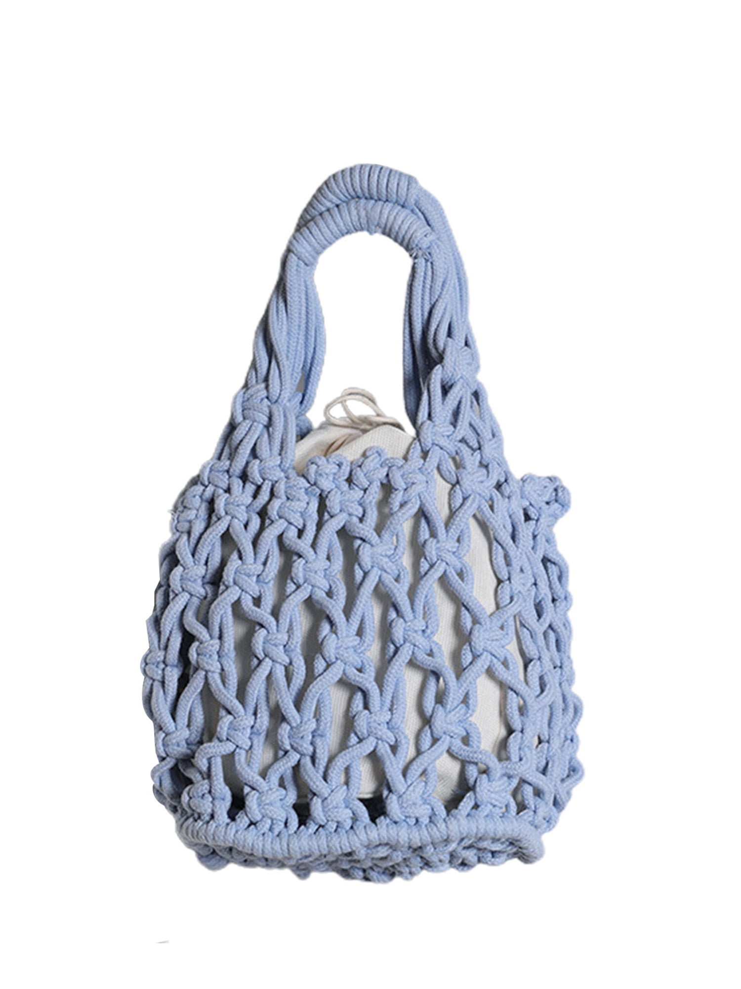 Seyurigaoka Thick Cotton Thread Tote Net Handbags, Solid Color Hollow ...
