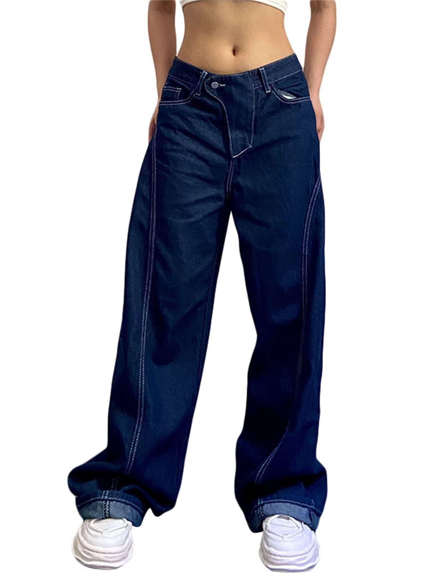 Seyurigaoka Women Low Waist Ripped Jeans 2000s Wide Leg Baggy Cargo ...