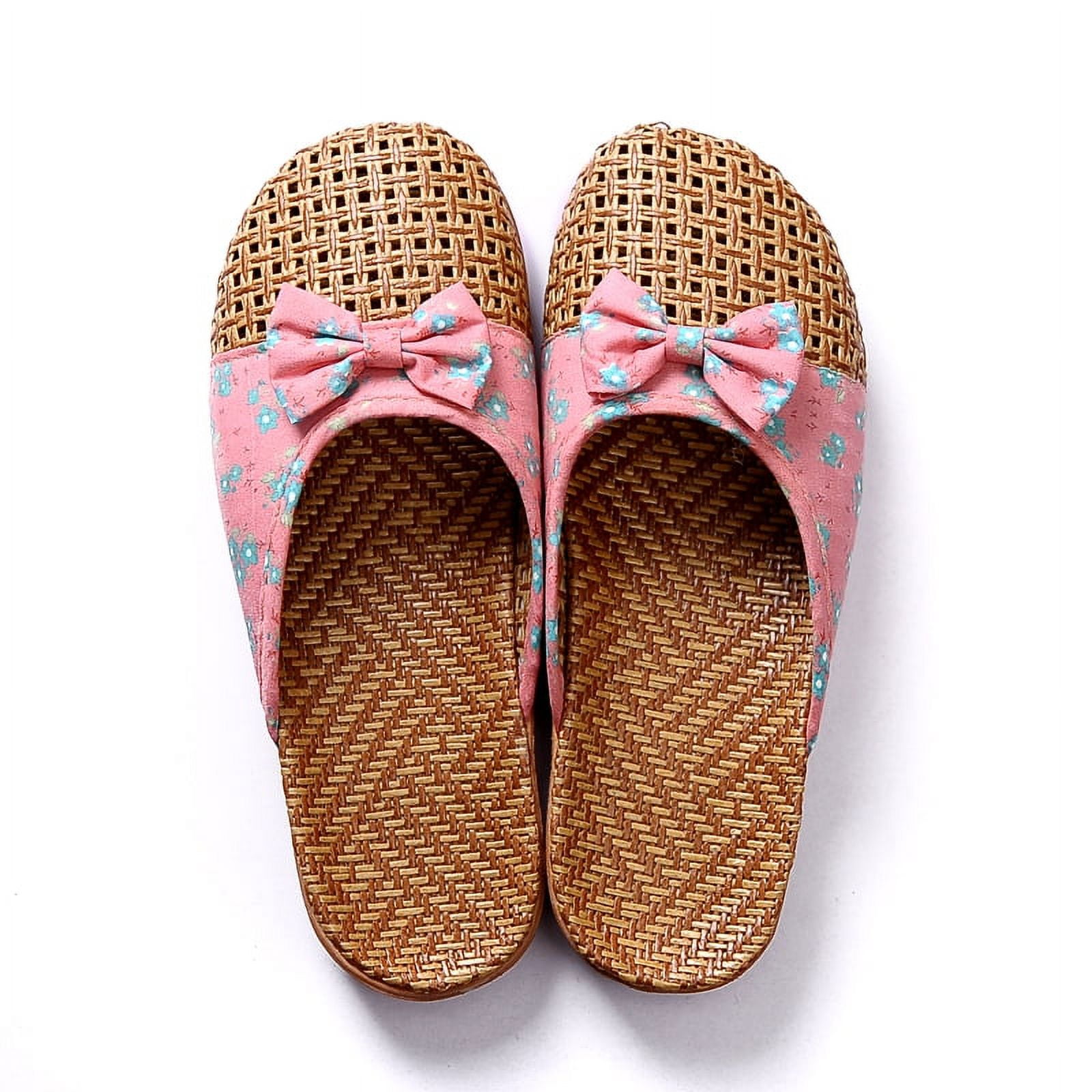 Seyurigaoka Women Men Anti-Slip Linen Slippers Rattan Grass Couple ...