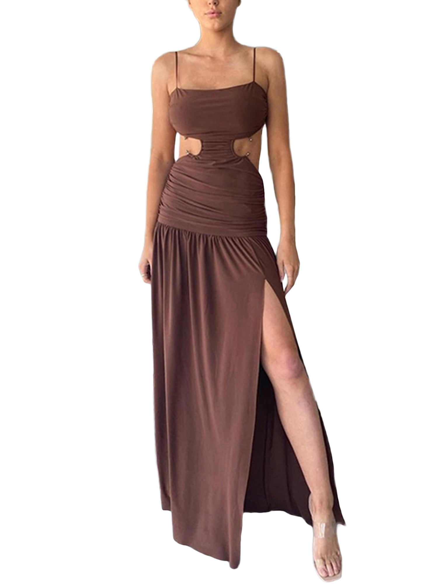 Seyurigaoka Women Party Slip Dress, Solid Color Spaghetti Strap Tied ...