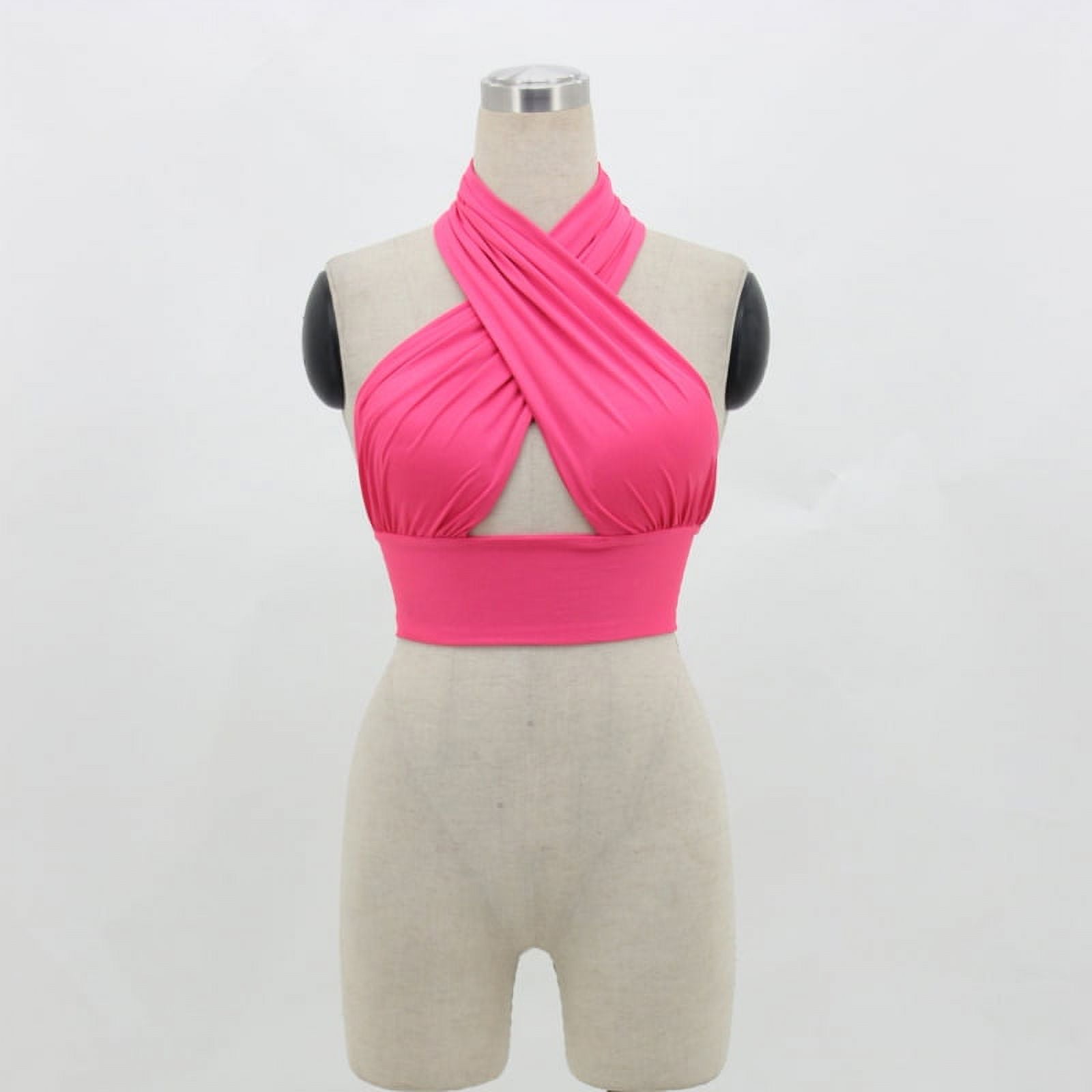 Seyurigaoka Women Sexy Halter Vest Hollow Out Cross Strap Hanging Neck ...