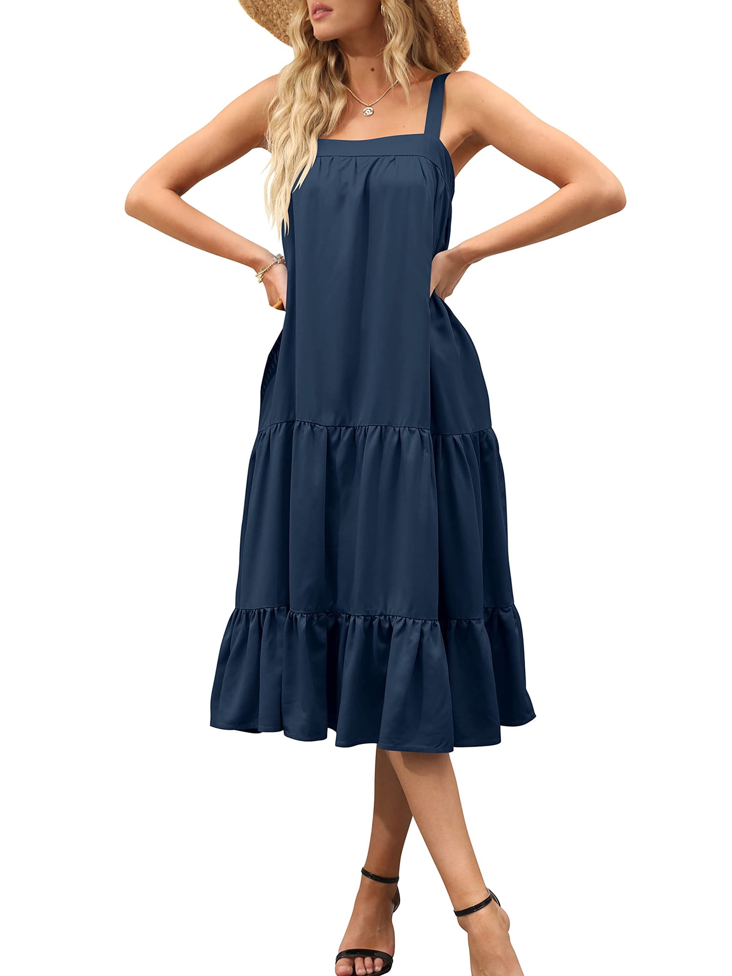 Seyurigaoka Women's Sleeveless Thick Adjustable Straps Tiered Layer ...