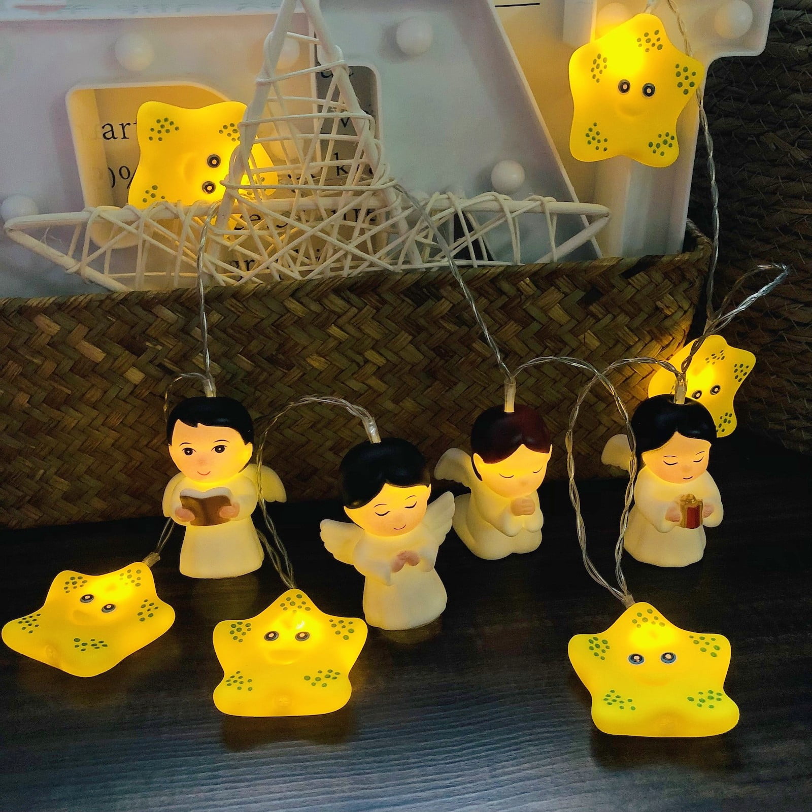 Sezrgiu Angel Star Night Light Battery Powered Warm LED Indoor Mom ...