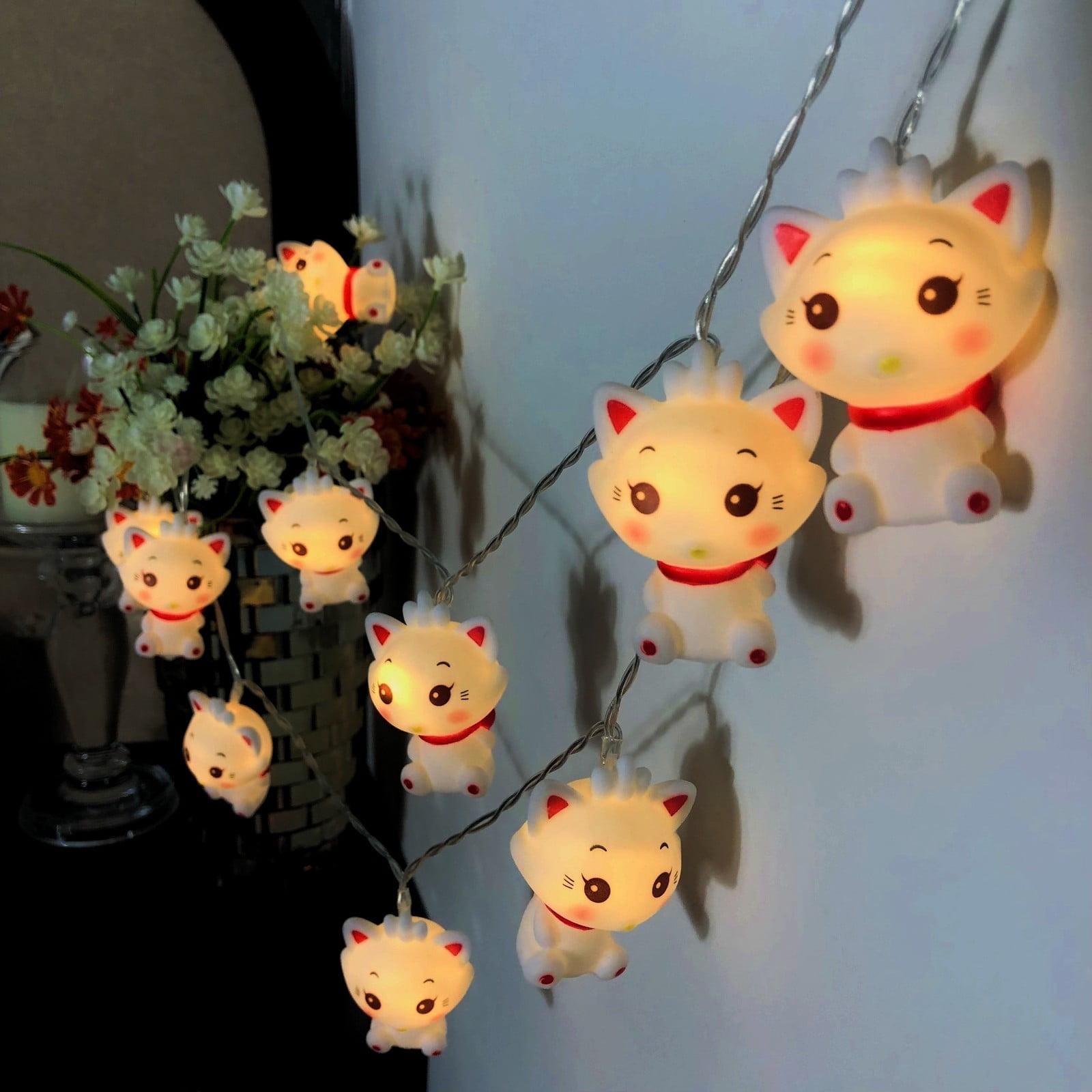 Sezrgiu Animal Marie Cat String Light Battery Operated LED Lamp Indoor ...