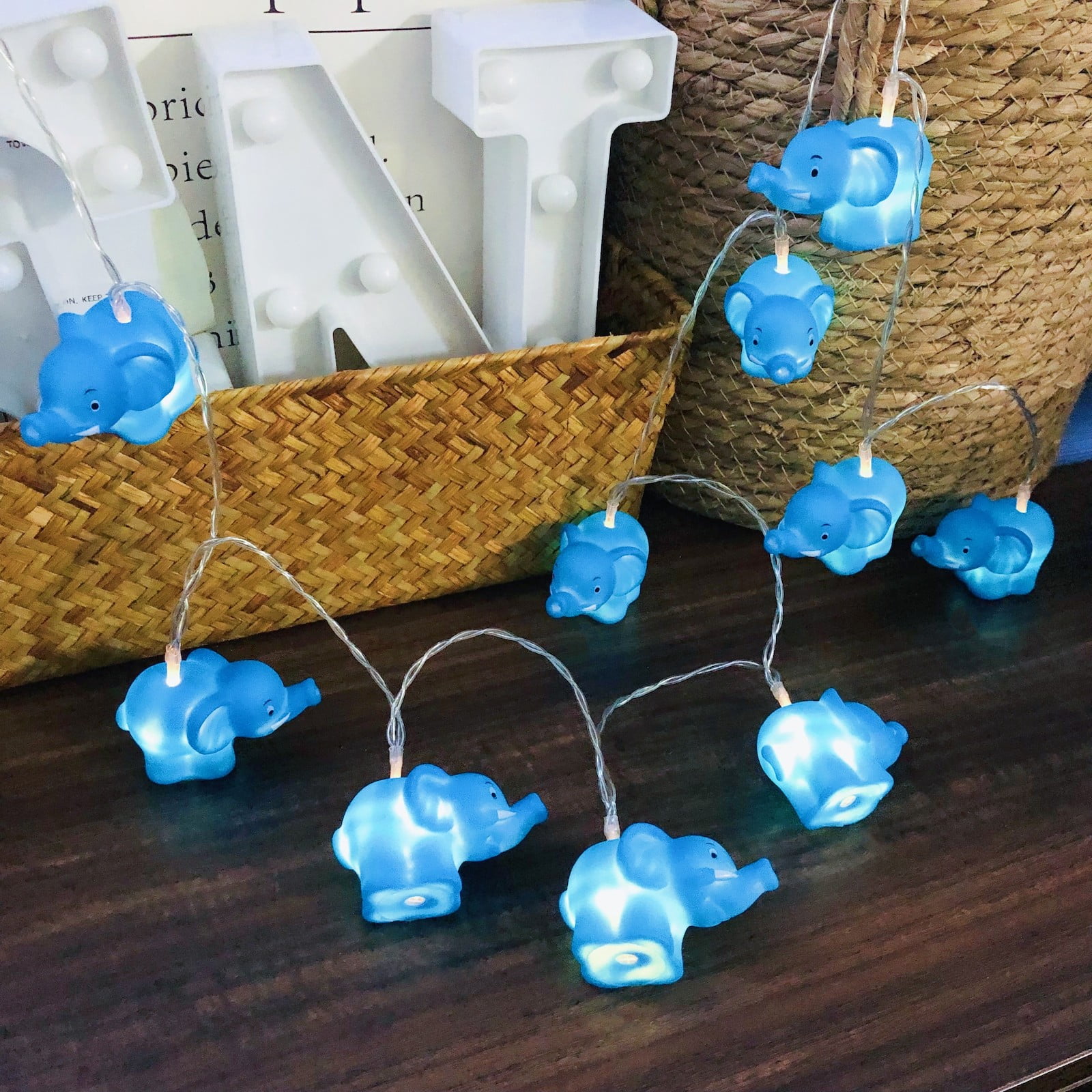 Sezrgiu Blue Elephant String Lights Battery Operated LED Indoor Kids ...