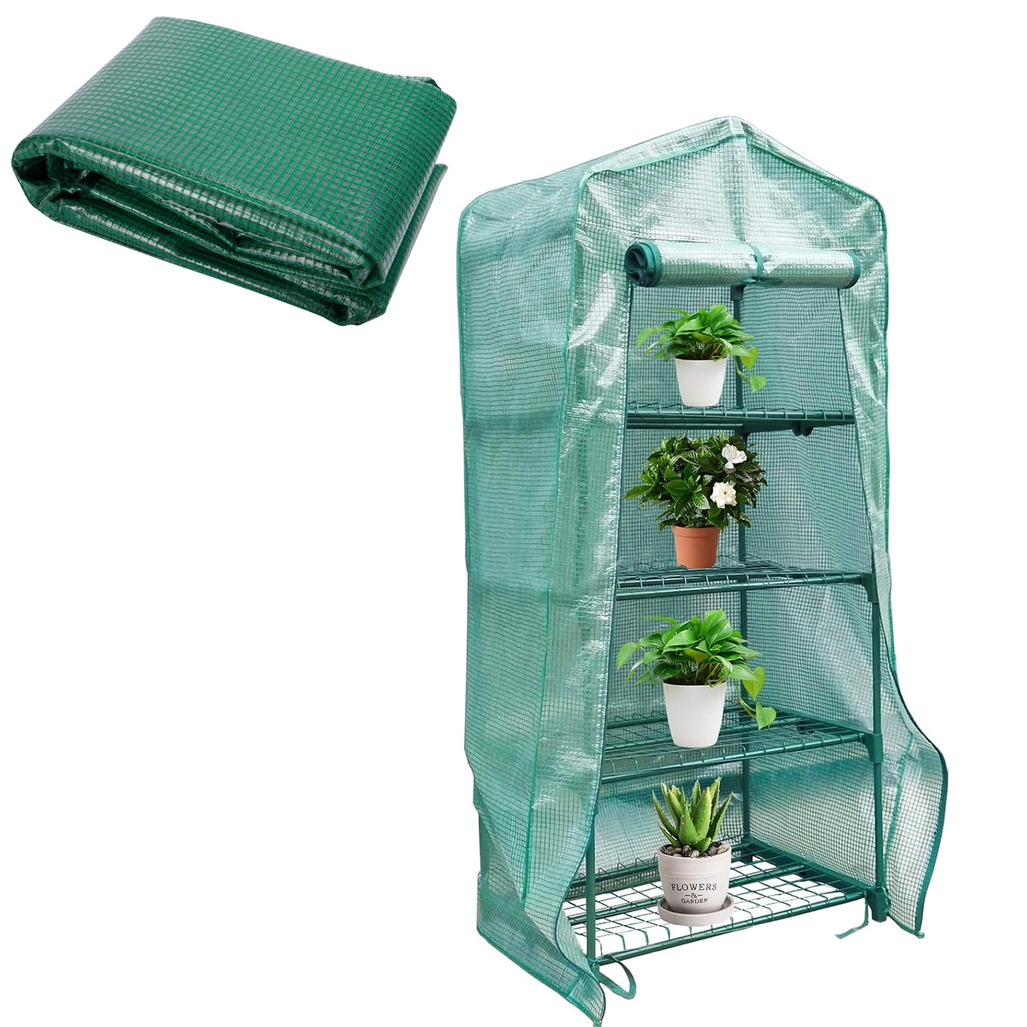 Sfcddtlg 4 Tier Greenhouse DHF10 Replacement Cover with Roll-Up Door-PE ...