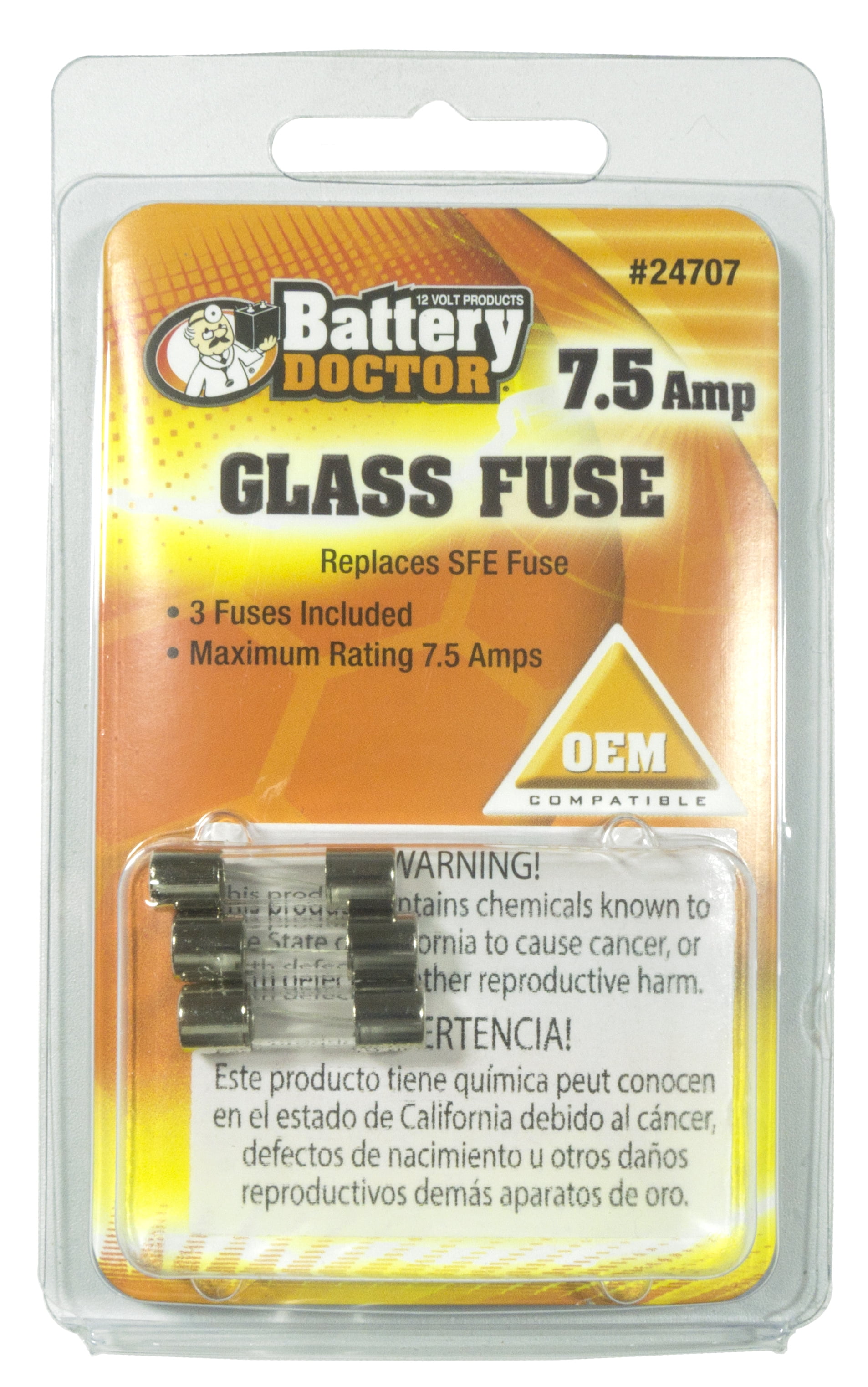 Sfe Glass Fuse - 7.5A - 3 EACH - Walmart.com
