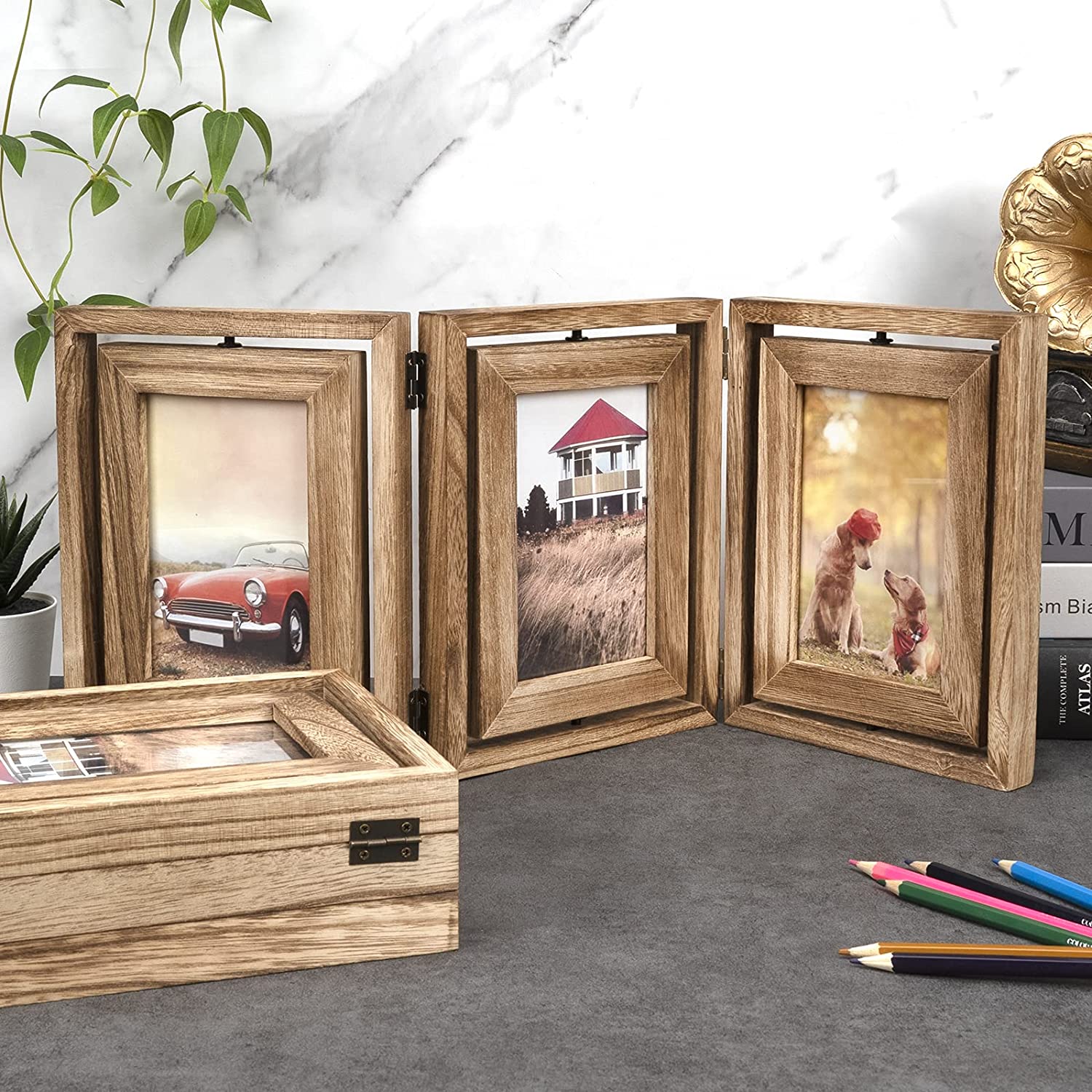 766064D Nutmeg Wood 6x4 Hinged Double Picture Frame - Walmart.com