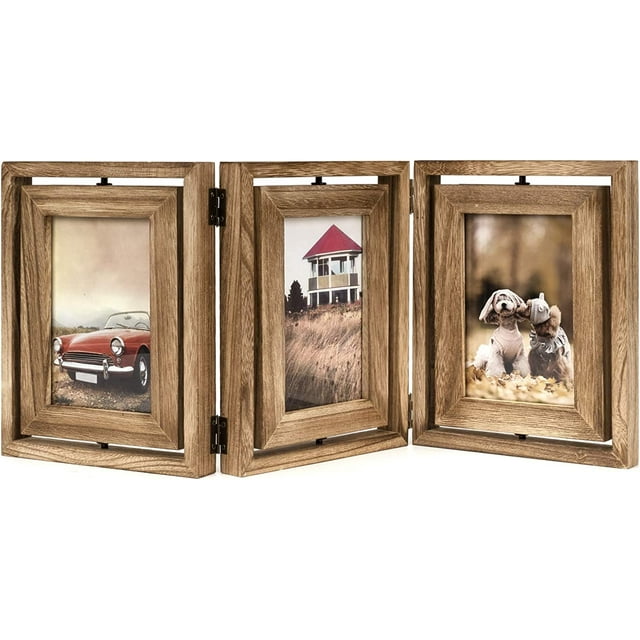 Sfugno 4x6 Picture Frame Rustic Wood Hinged Folding Triple Picture ...