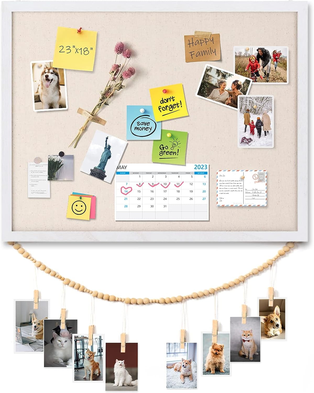 "Sfugno 23""x18"" Wooden Frame Cork Board for Office, Bedroom, Kids ...