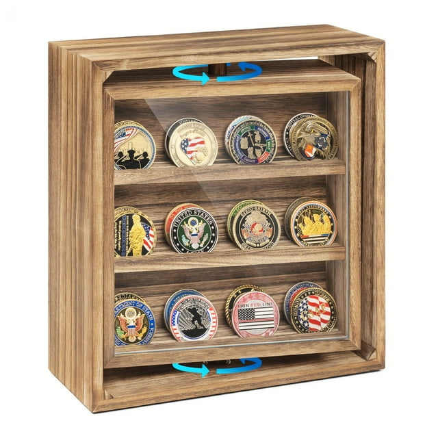 Sfugno Challenge Coin Display Wooden Double-Sided Rotatable Case ...