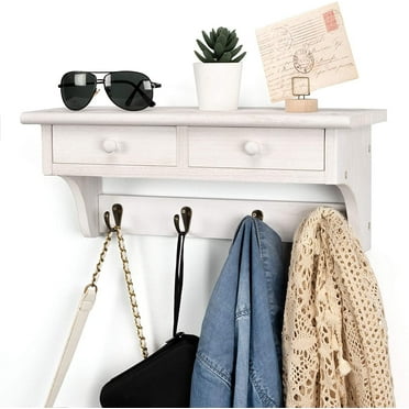 Rustic Wood Wall Mounted Coat Rack with Shelf, Entryway Storage Hanger ...