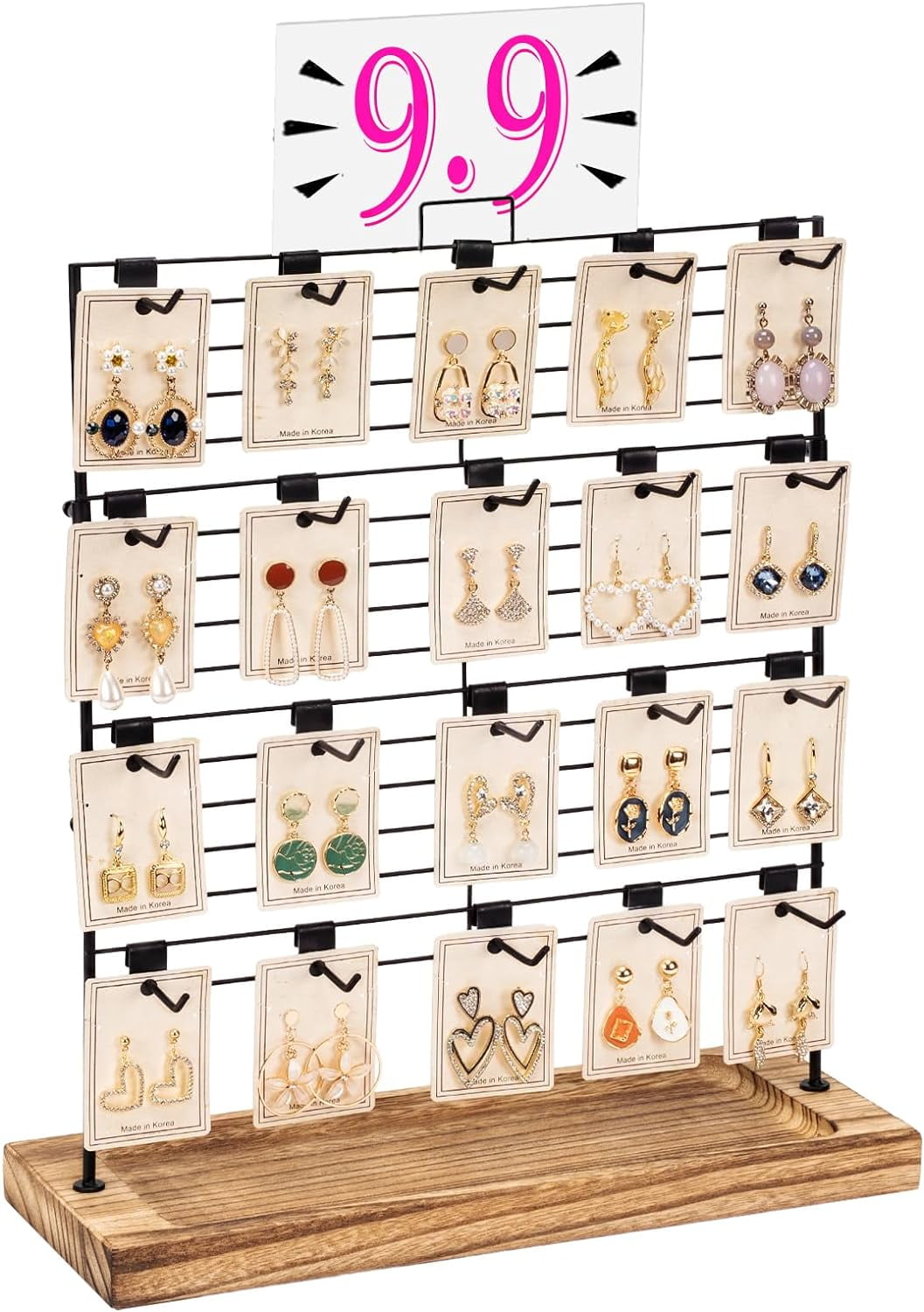 Sfugno Wooden Earring Display Stand with Metal Hooks, Portable Jewelry ...
