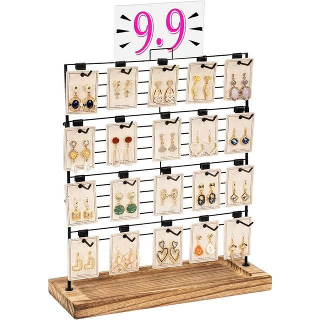 Sfugno Wooden Earring Display Stand with Metal Hooks, Portable Jewelry ...