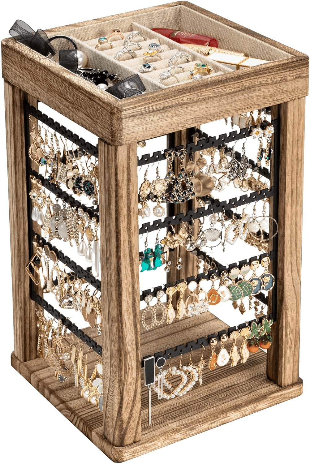 Sfugno Earring Organizer for Women,4 Tiers Wood Earring Stand,Earring ...