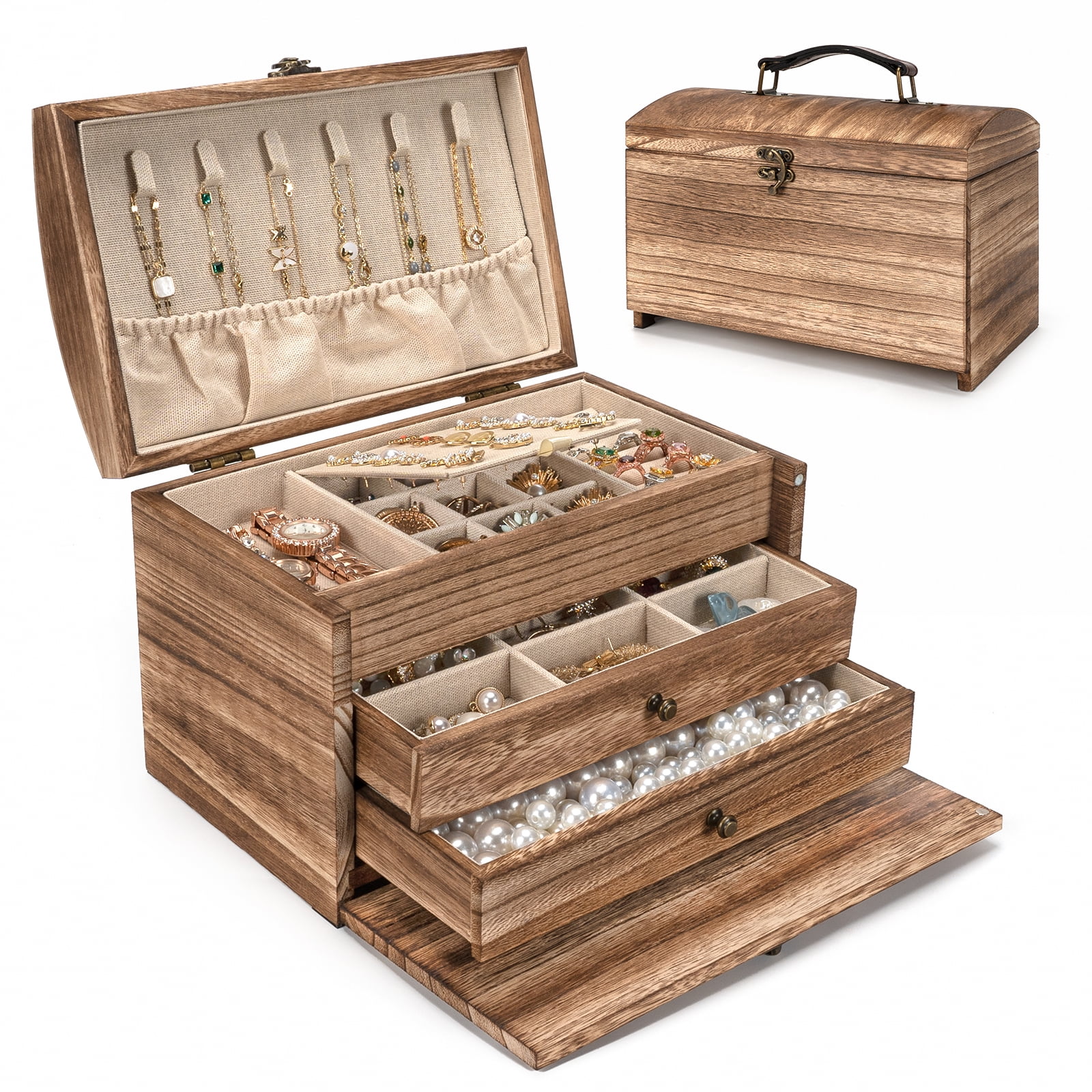 Sfugno Jewelry Box for Women Travel, Rustic Wooden Jewelry Organizer ...