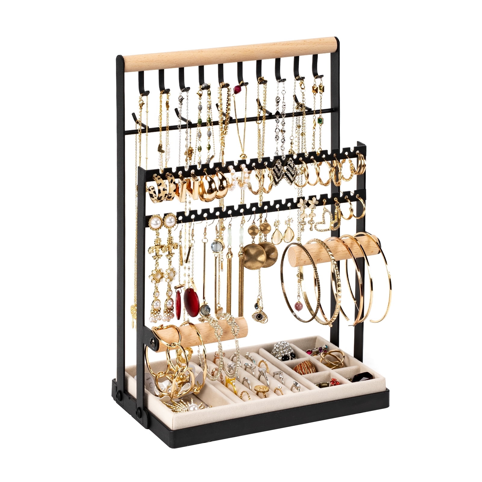 Sfugno Jewelry Organizer Stand, Jewelry Storage Box with Double Rods ...