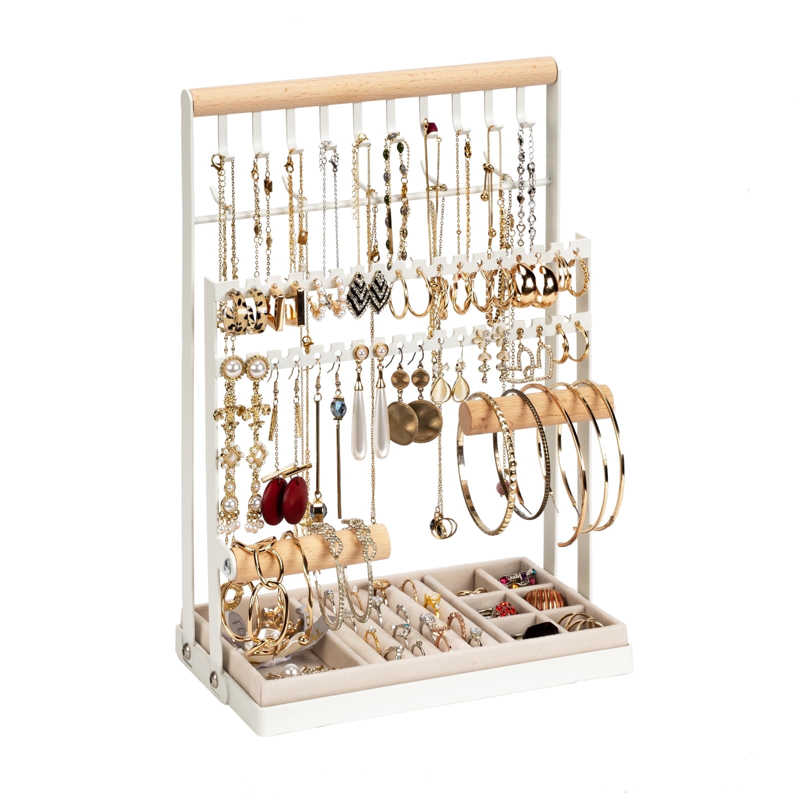 Sfugno Jewelry Organizer Stand, Jewelry Storage Box with Double Rods ...
