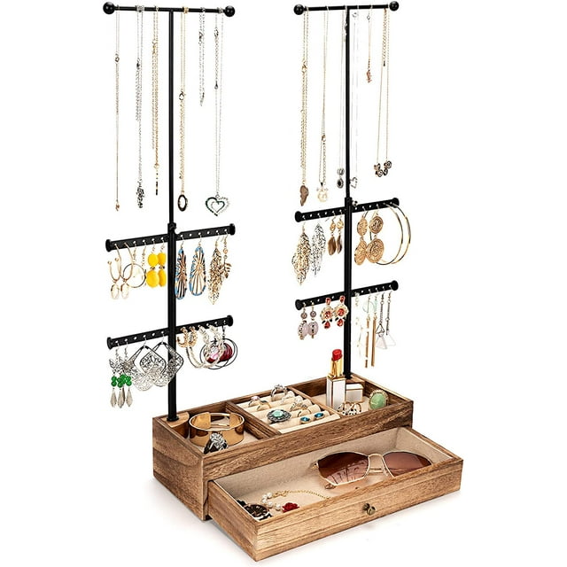 Sfugno Wooden Jewelry Organizer, Double Rods, 6 Tier Stand Holder ...