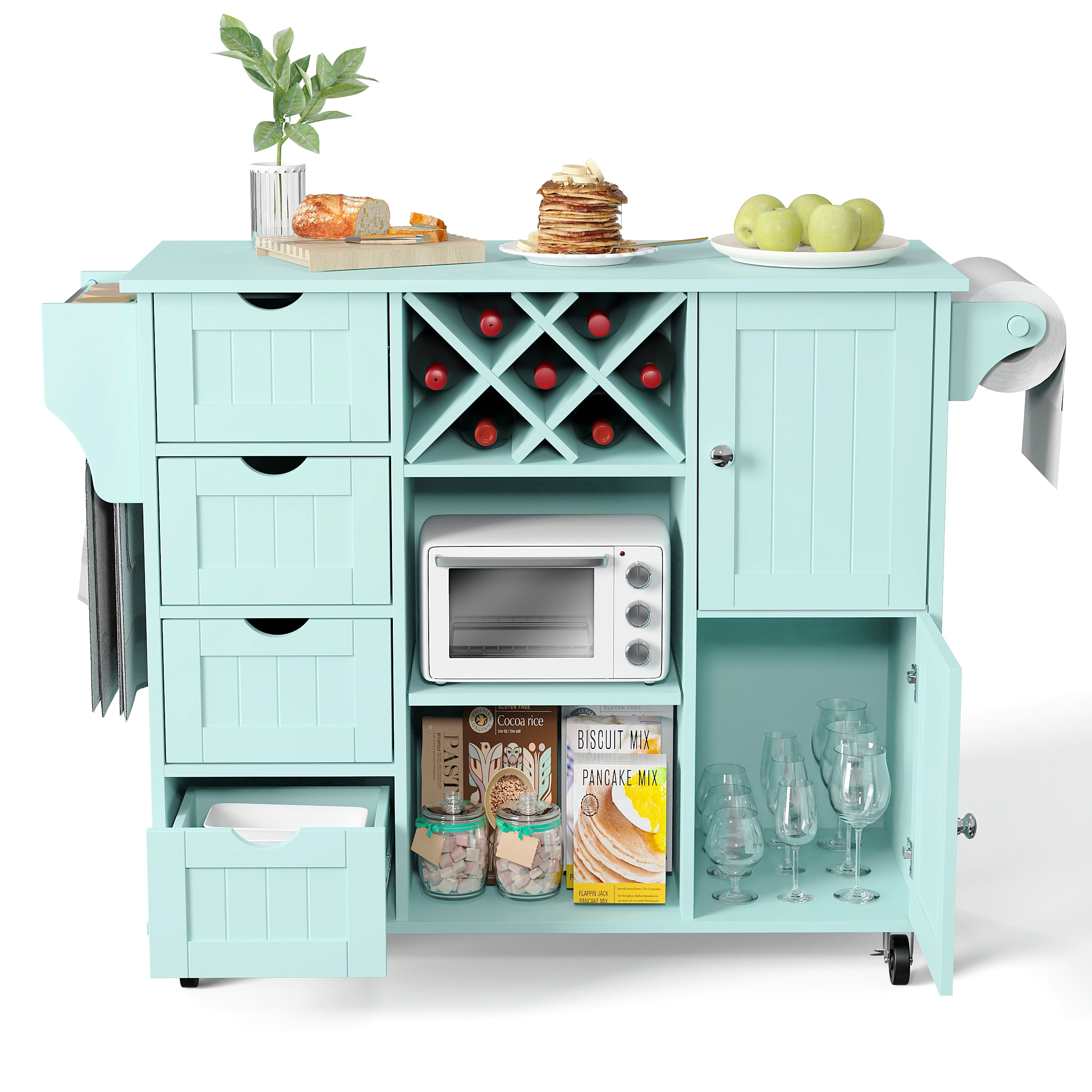Sfugno Large Kitchen Island on Wheels, Mobile Kitchen Island Cart with ...