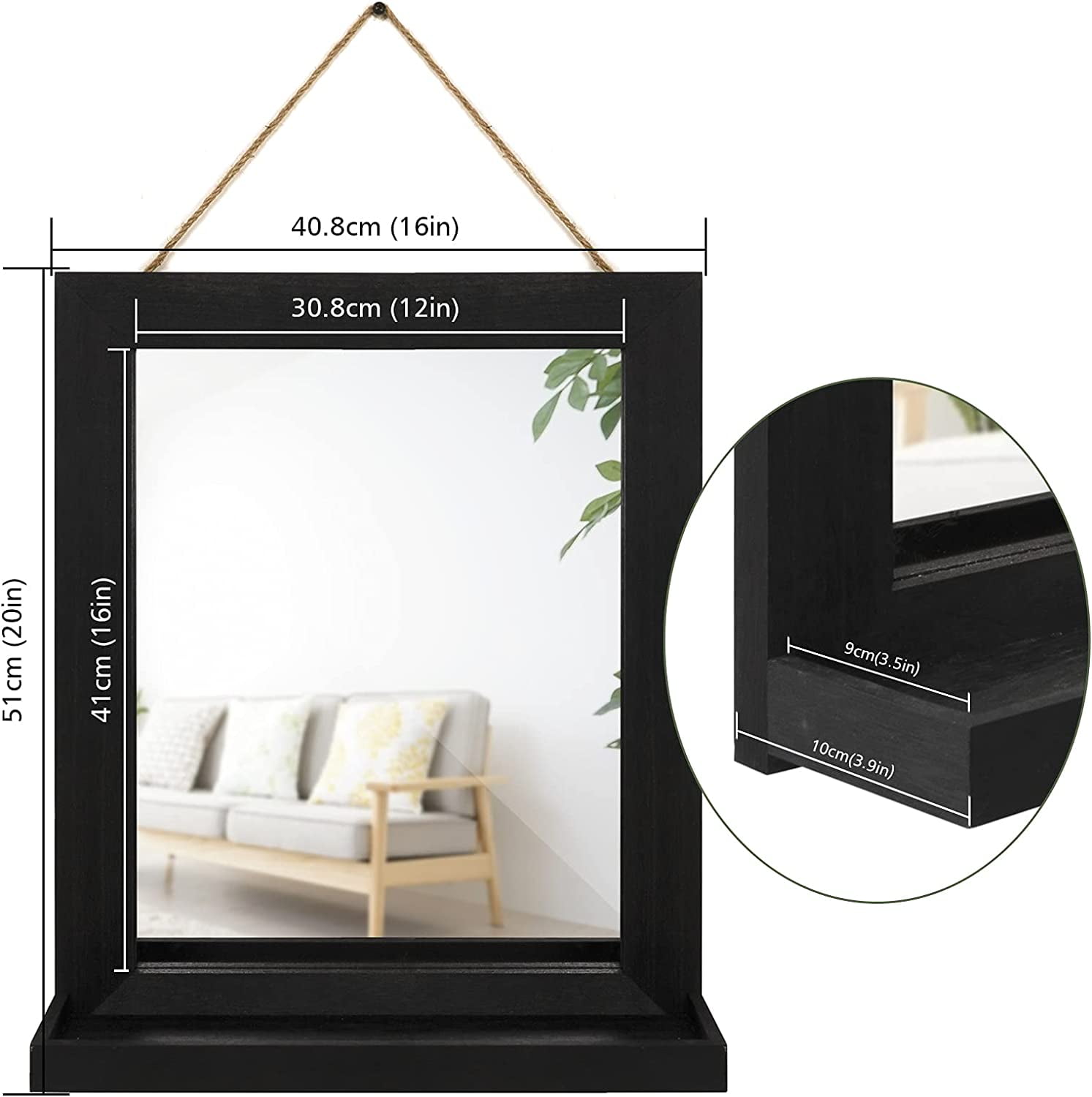 Sfugno Wall Mirror with Shelf, 20 x 16 inch Wall Mirror Hanging for ...