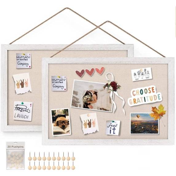 Sfugno Wood Bulletin Boards, 2-Pack Linen Wall Pin Board, Decorative ...