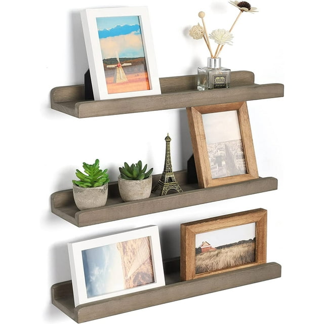 Sfugno Solid Wood Rustic Picture Ledge, Set of 3 Floating Wall Shelves ...