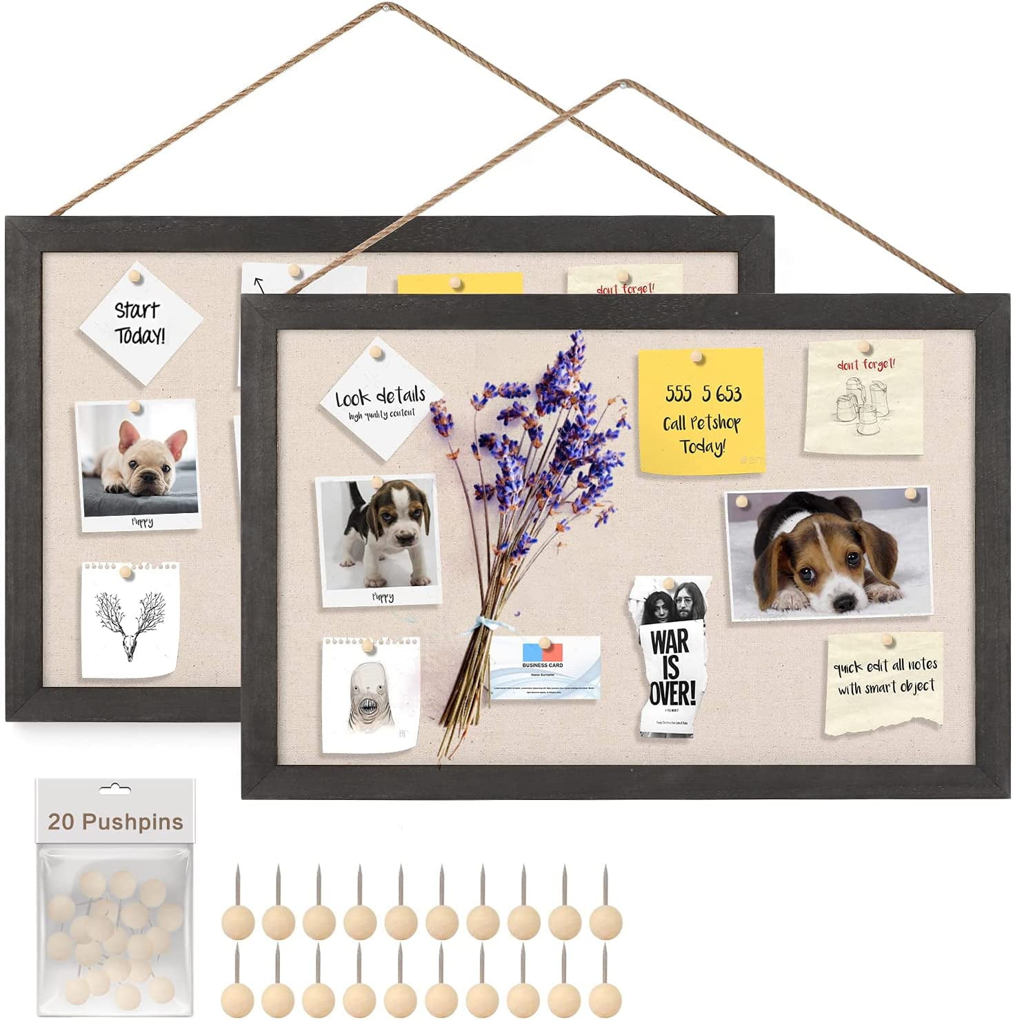 SfugnoSfugno Wood Bulletin Boards, 2-Pack Linen Wall Bulletin Board ...