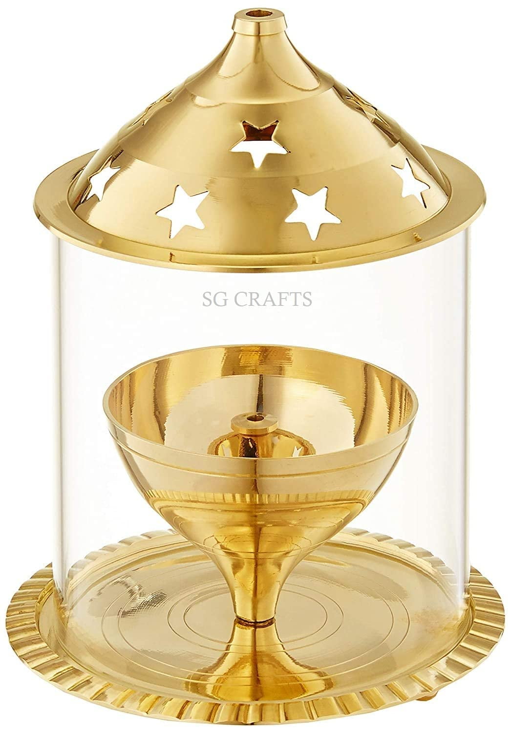 Sg Crafts Brass Akhand Diya For Puja With Borosilicate Glass Cover ...