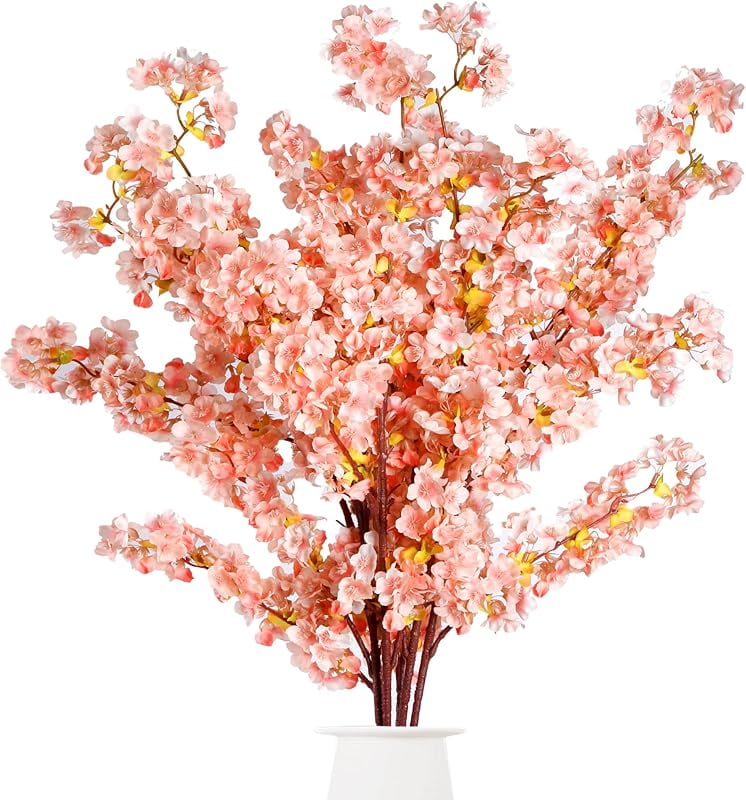 Sggvecsy Artificial Cherry Blossom Flowers 4 Pcs Faux Cherry Blossom ...
