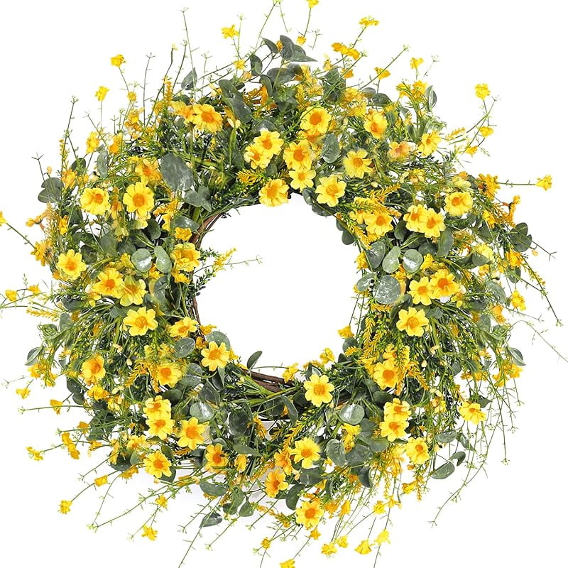 Sggvecsy Yellow Daisy Wreath 24 Inch Spring Summer Wreath Fake Silk ...
