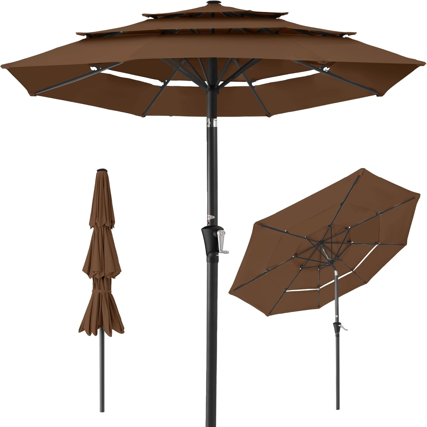 SgoodS 10ft 3-Tier Market Patio Umbrella, Outdoor Sun Shade with Tilt ...