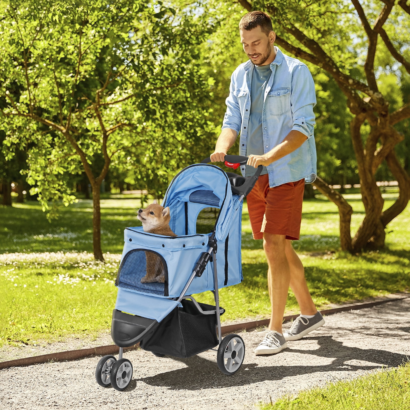 SgoodS 3-Wheel Pet Stroller Foldable, Dog Cat Stroller Cart w/Cup ...