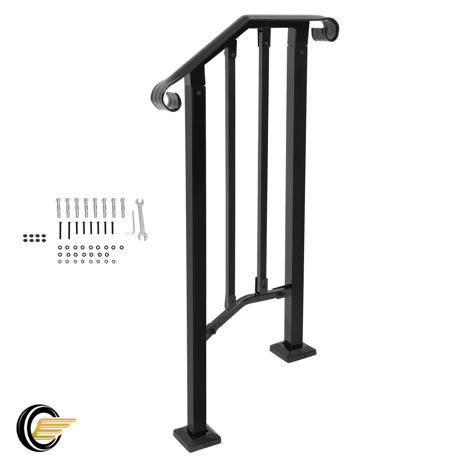 SgoodS Fit For 1-2 Steps Handrail – Outdoor Black Stair Rail with Heavy-Duty Steel Construction ...
