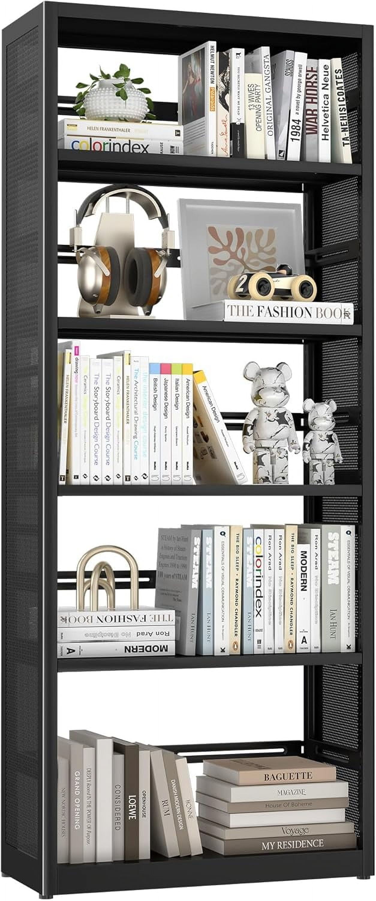 SgoodS Metal 5 Tier Bookshelf, 68" Tall Bookcase with Adjustable ...