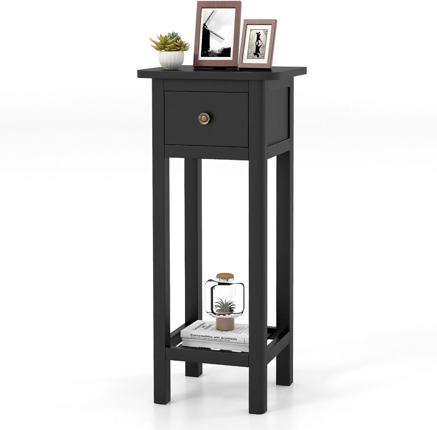 SgoodS Narrow End Table with Drawer, Tall Acacia Wood Side Table with ...