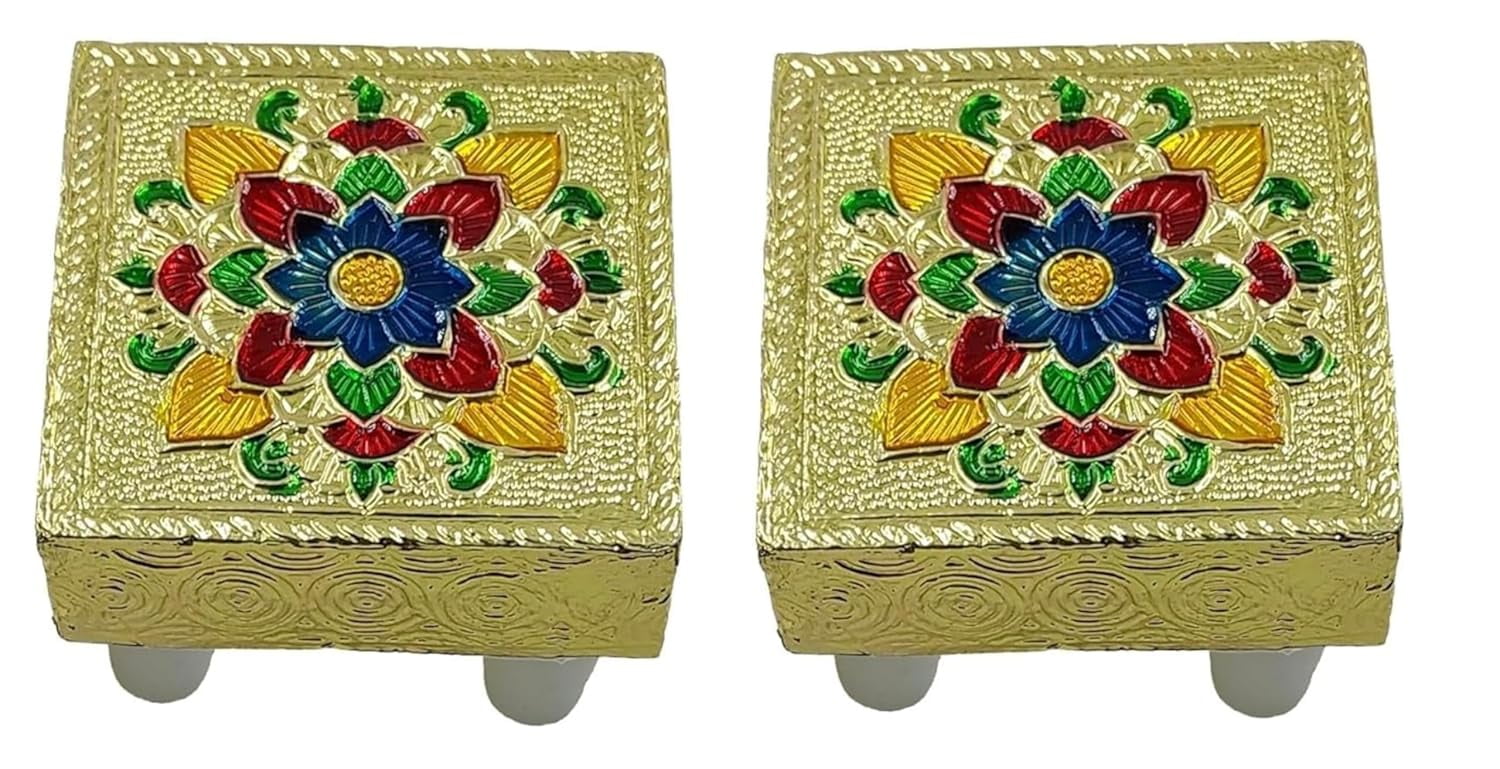 Sgr Handicrafts Wooden Puja Chowki Aasan for God Idol Meenakari Wooden ...