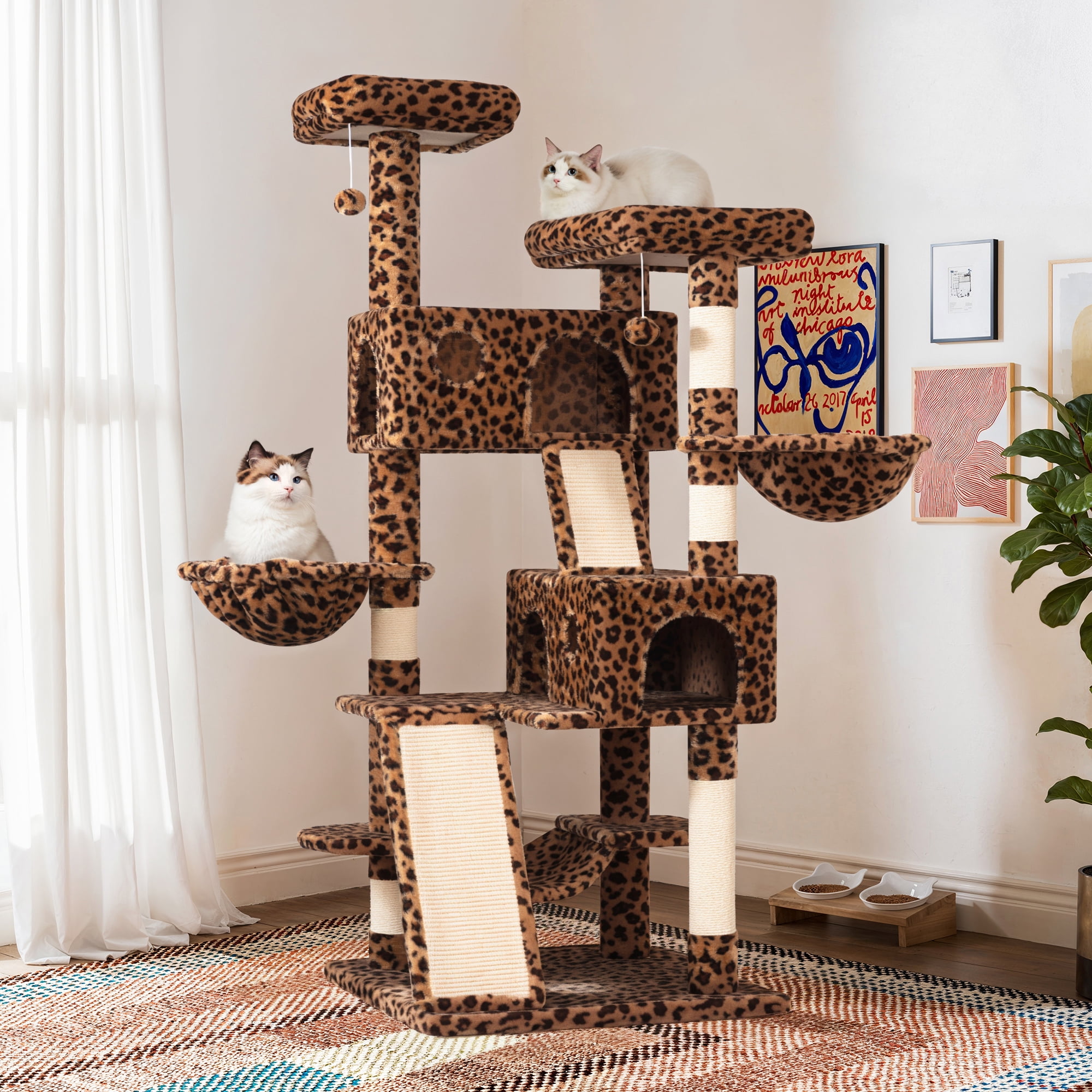 Sha Cerlin 65.7" Large Cat Tree Tower Condo for Cats with 2 Scratching ...