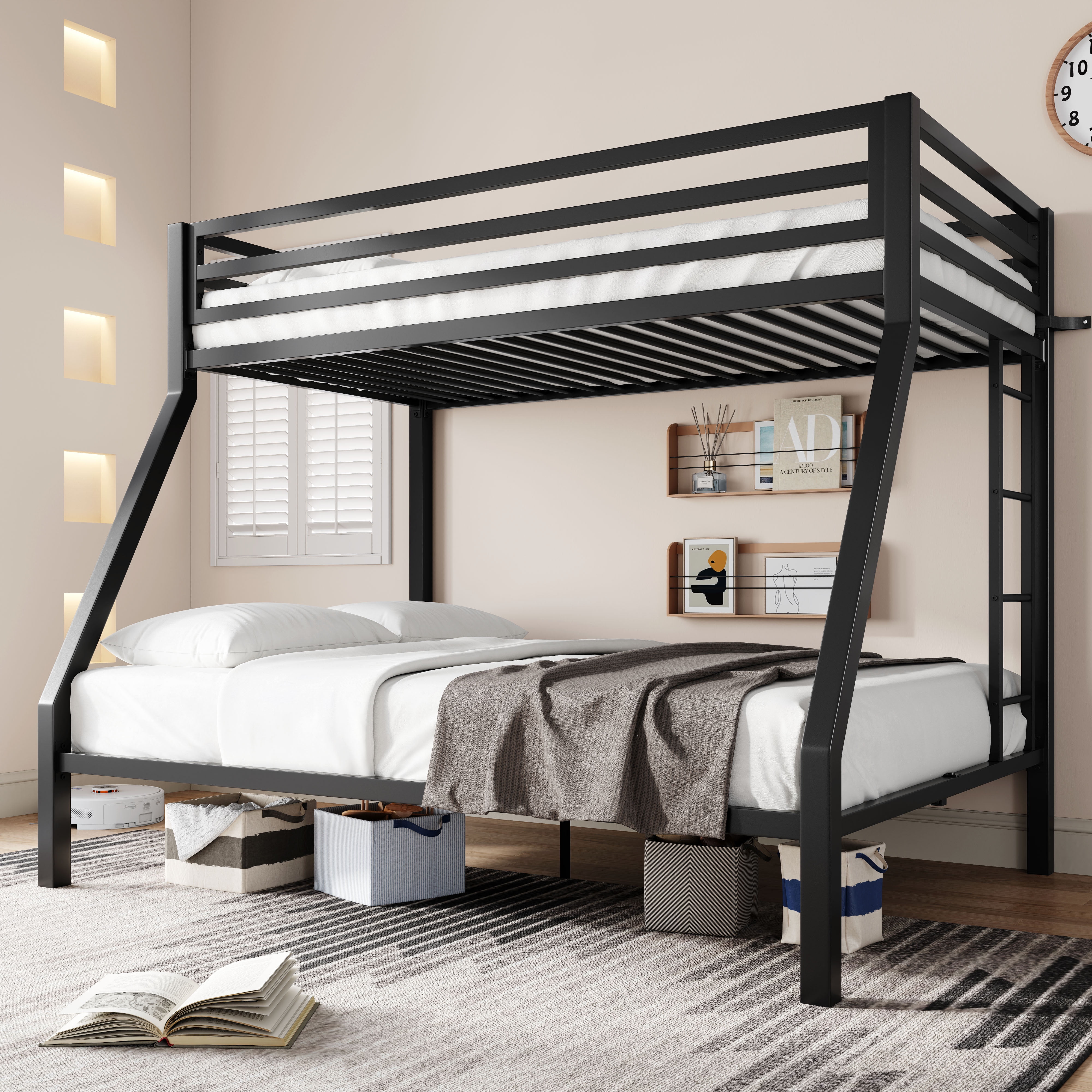 Sha Cerlin Black Twin over Full Size Metal Bunk Bed with Removable ...