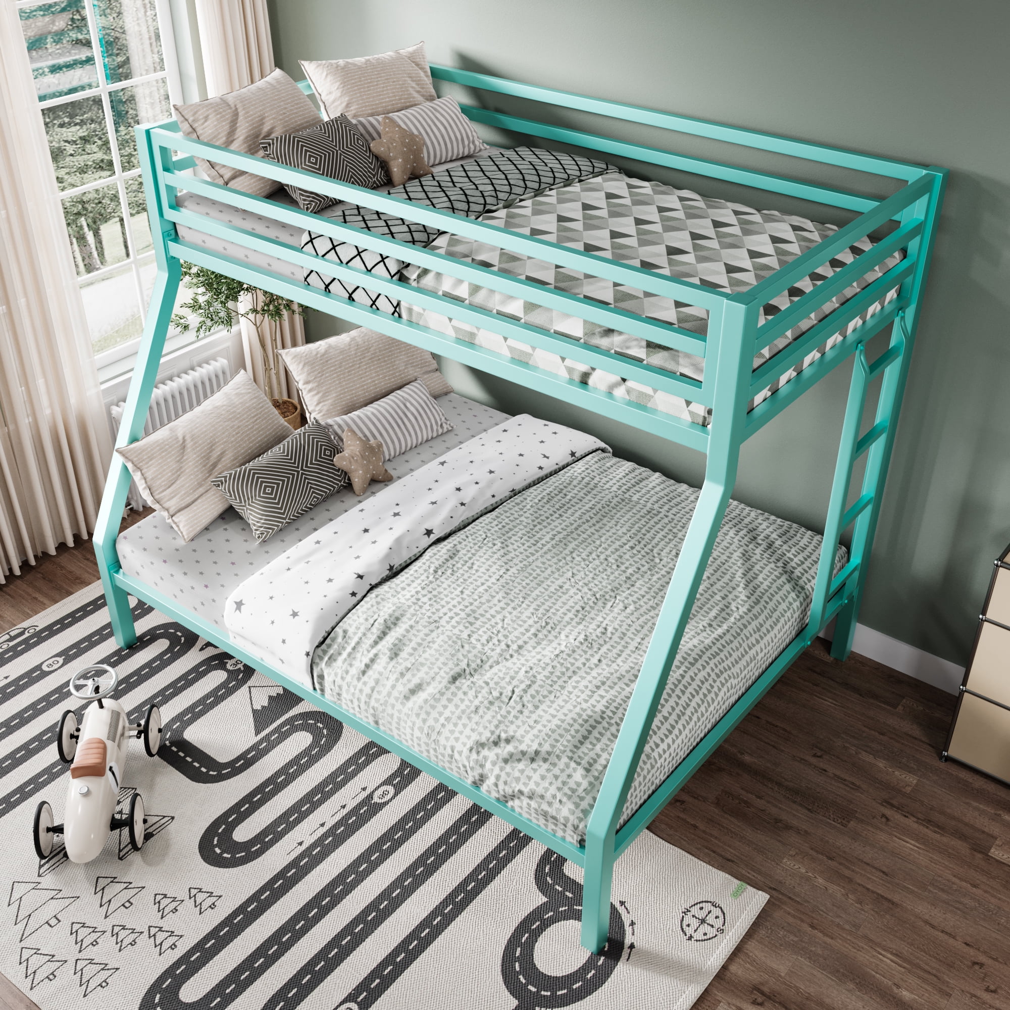 Sha Cerlin Green Metal Bunk Bed Twin Over Full Size with Removable ...